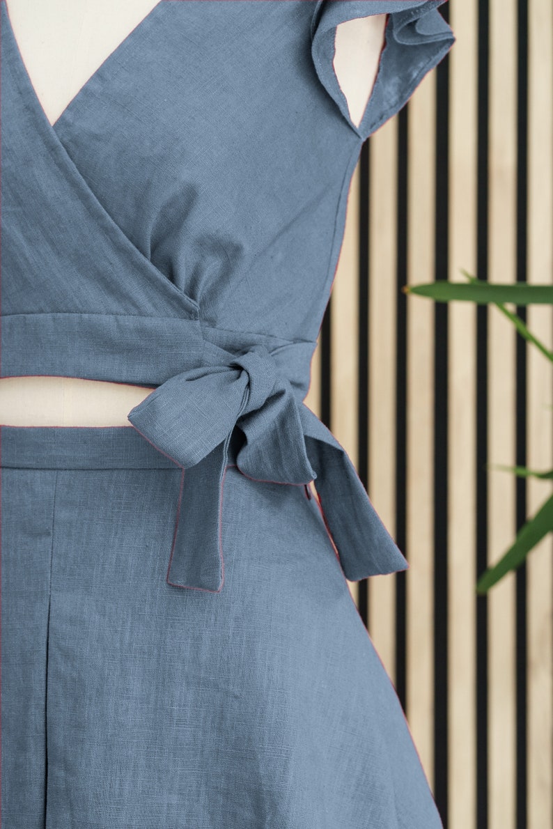 Handmade Linen Skirt and Wrap Top Set, Shadow Blue - Etsy