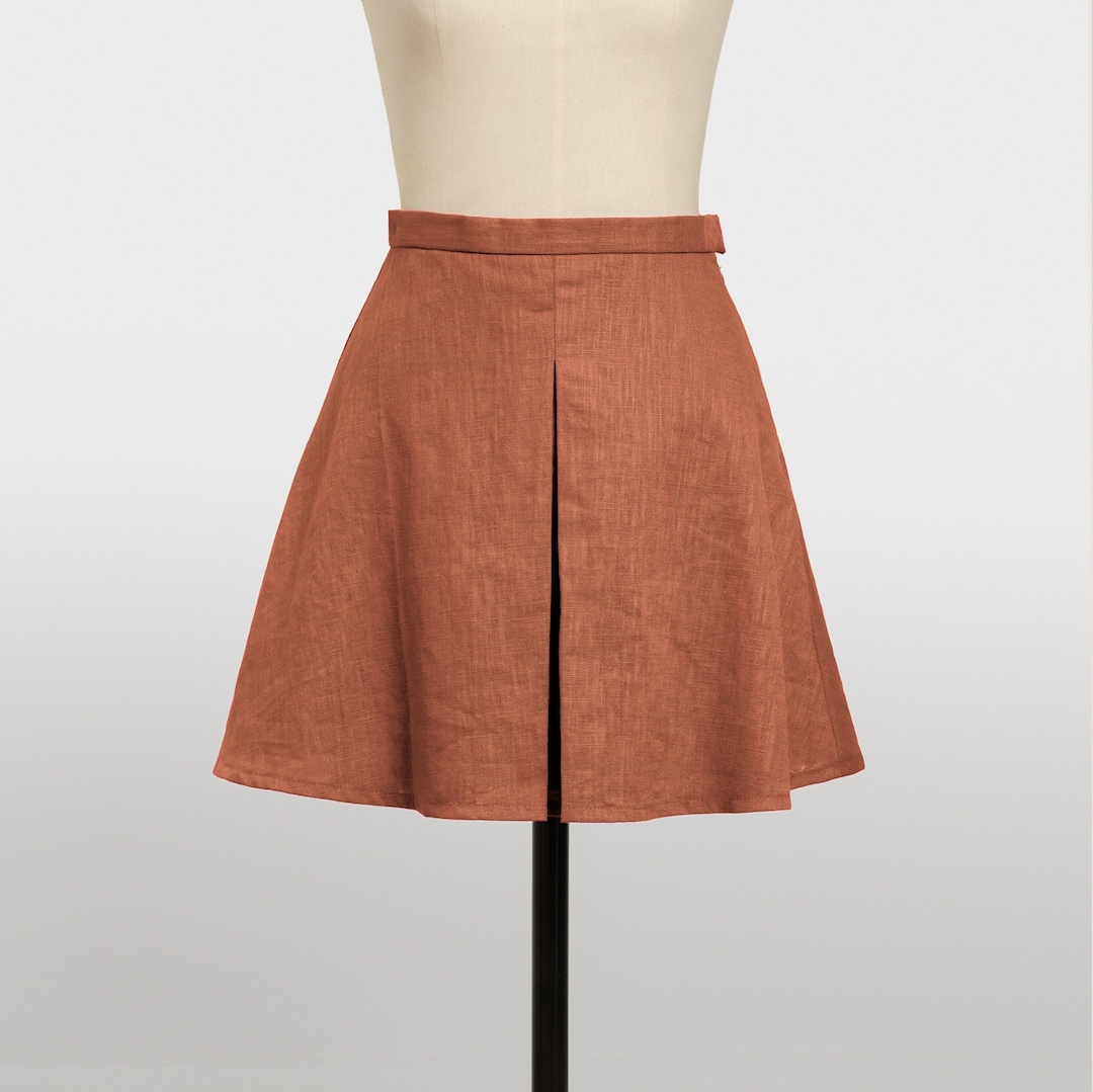 Linen Mini Skirt for Women, A-line Washed Linen Skirt, Flared Cognac ...