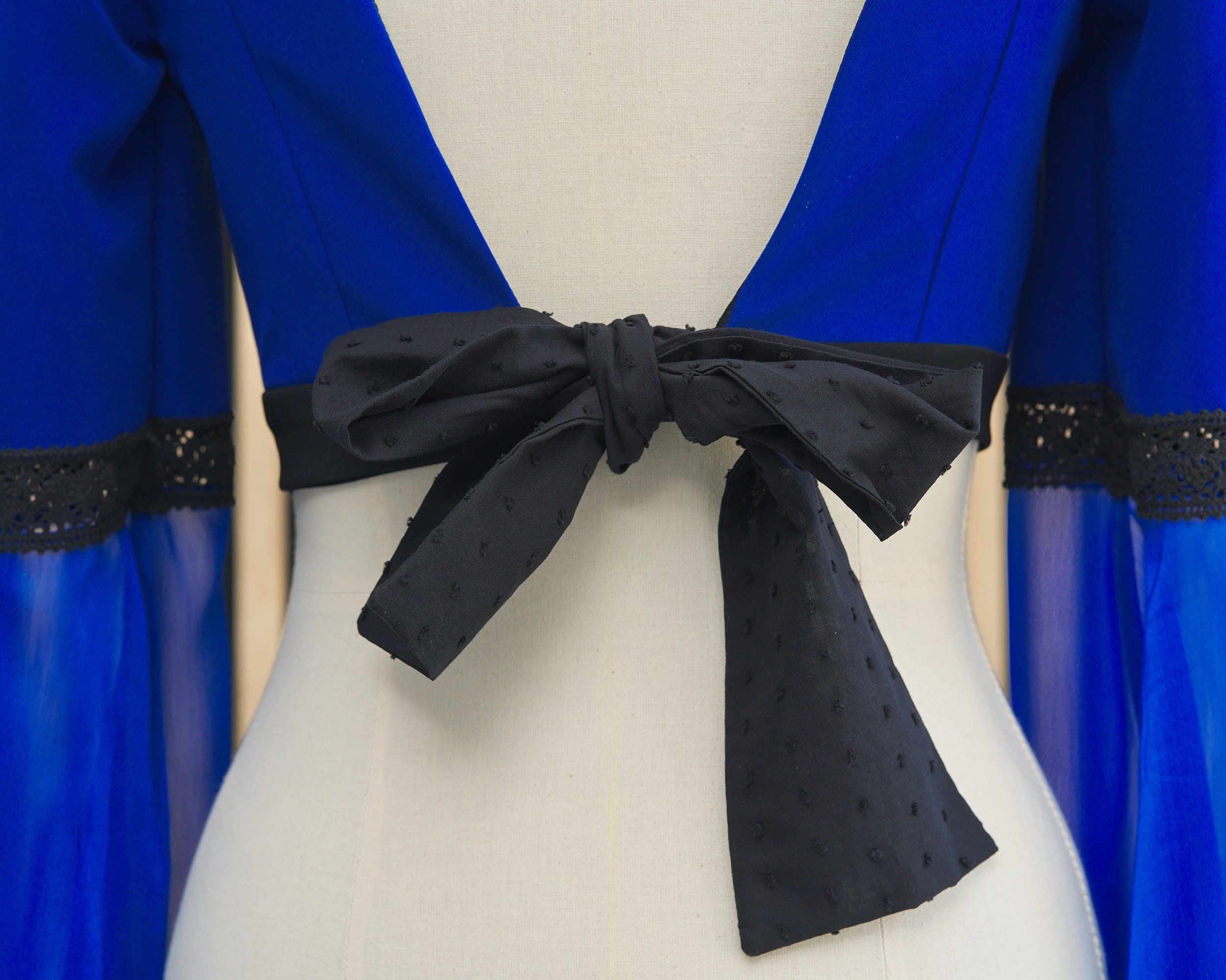 Vibrant Royal Blue Flared Sheer Sleeve Blouse With Contrast Tie-back ...