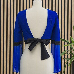 Vibrant Royal Blue Flared Sheer Sleeve Blouse With Contrast Tie-back ...