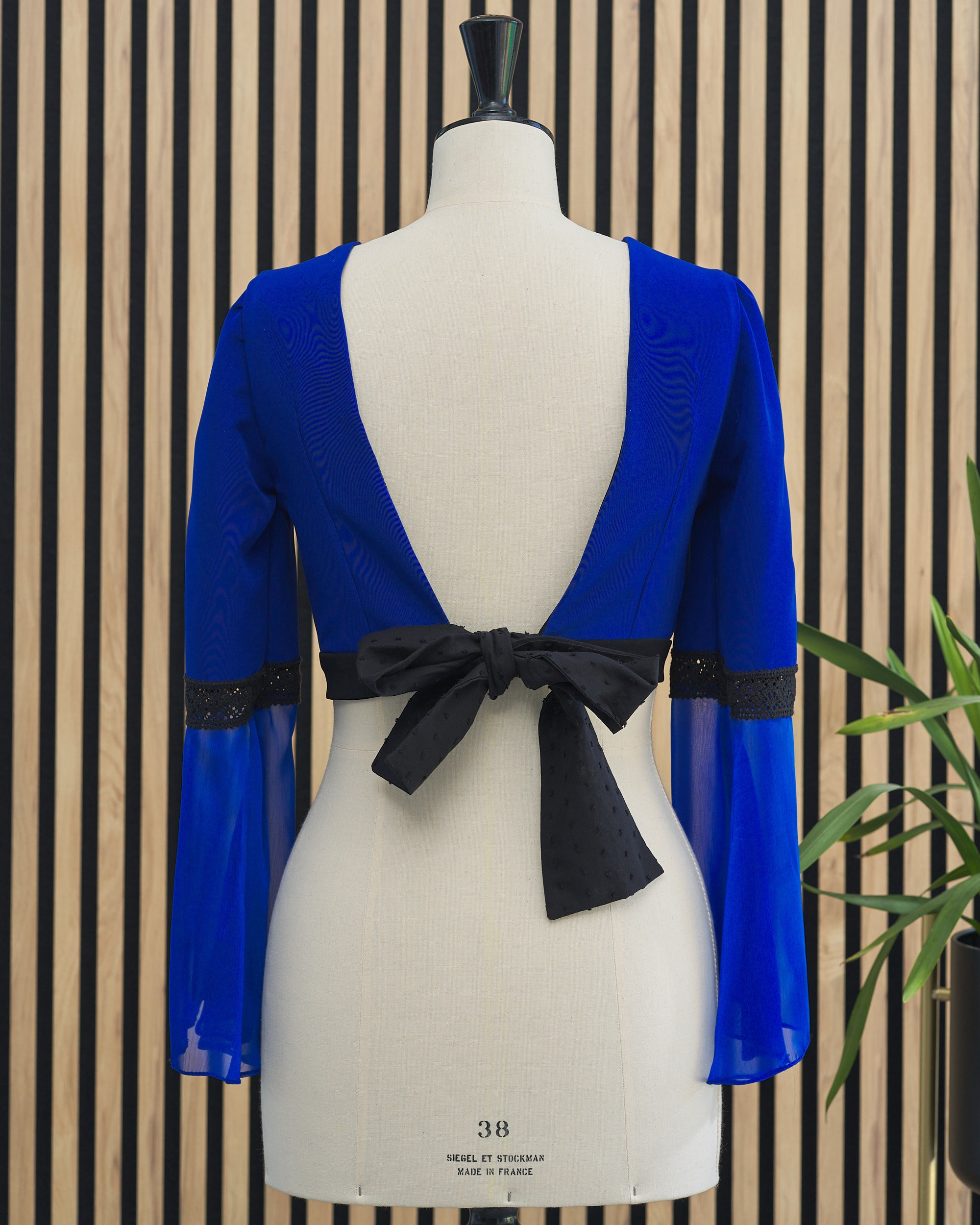 Vibrant Royal Blue Flared Sheer Sleeve Blouse With Contrast Tie-back ...
