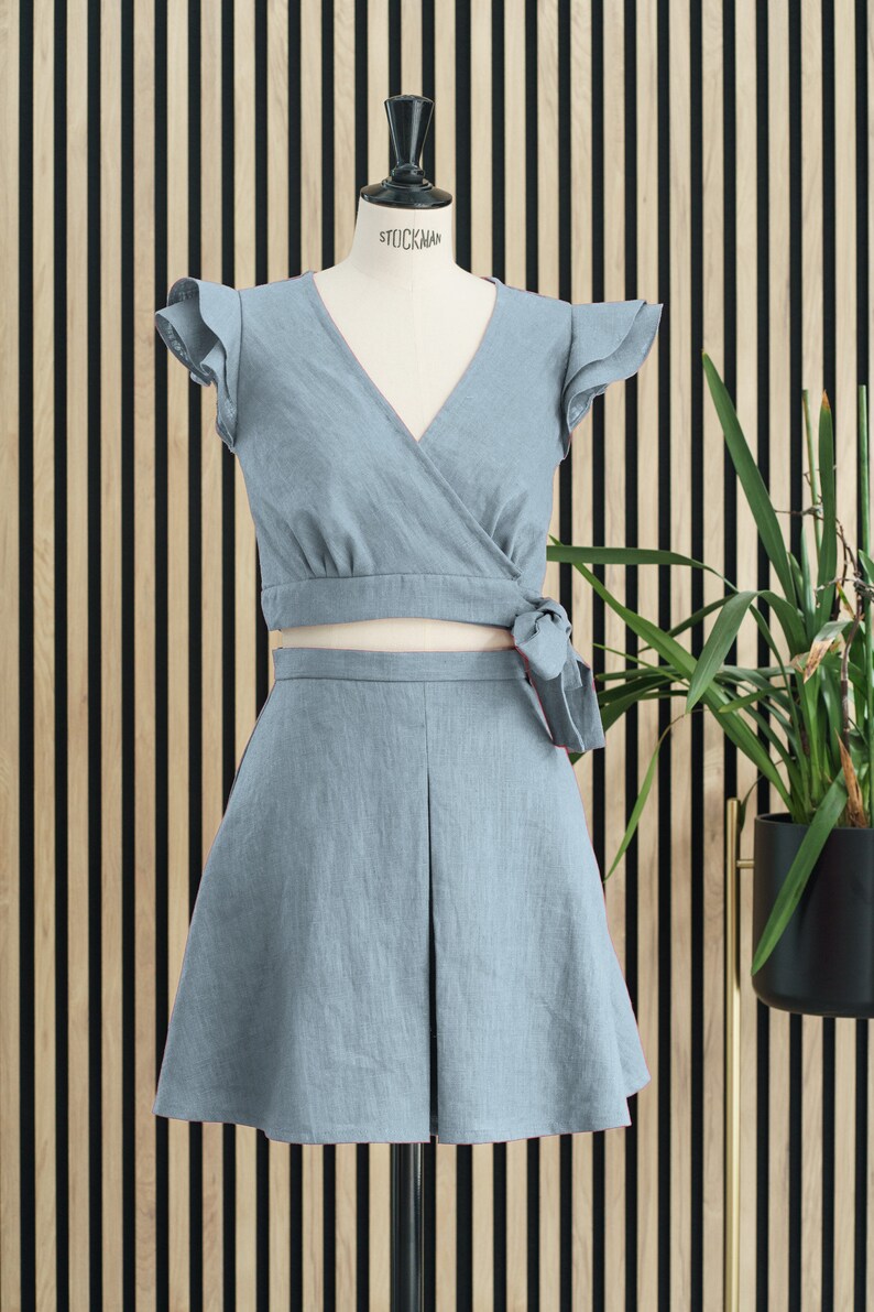Matching Linen Set in Blue, Shadow Blue Skirt and Top, Soft Linen Set ...
