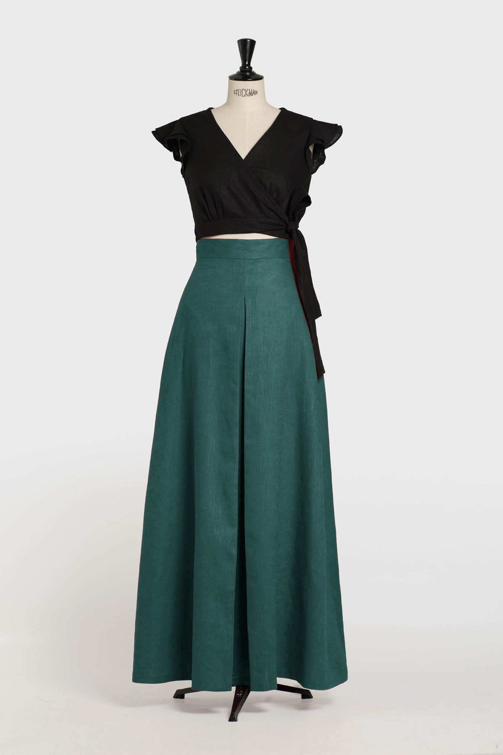 Dark Green Linen Skirt, Formal Skirt Maxi With Pockets, Long Floor ...