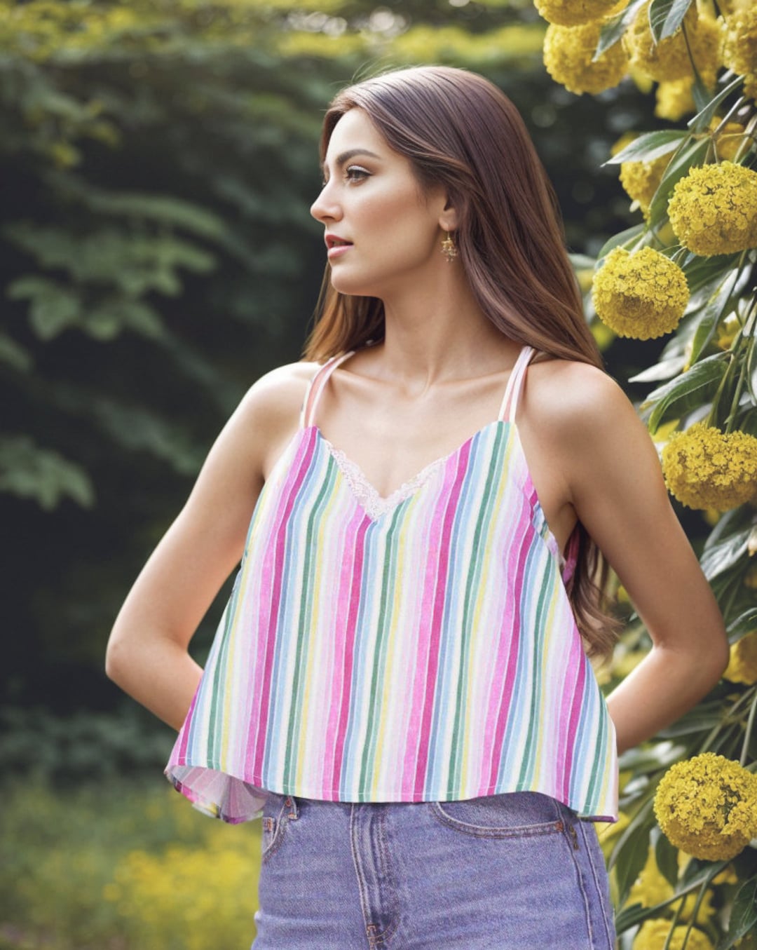 Colorful Striped Camisole Top With Lace Trim-handmade Cotton Camisole ...