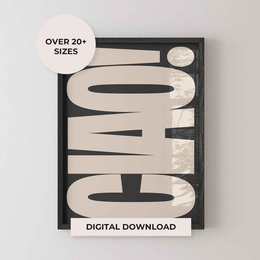 Ciao Print, Italy Poster, Italian Quote Wall Art, Retro Black and Beige ...