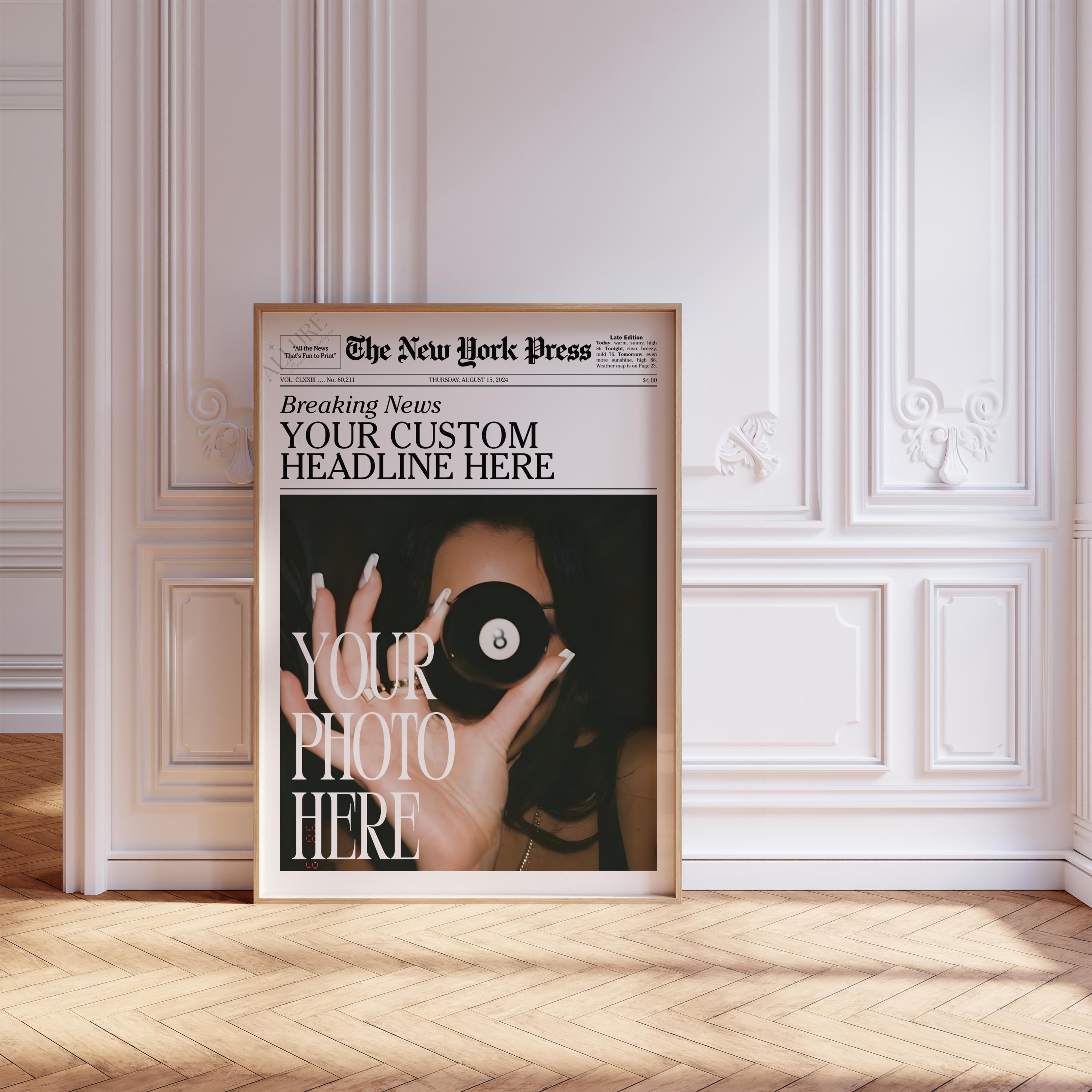 Custom Newspaper Print, Personalized Headline Newsprint Poster, DIGITAL ...