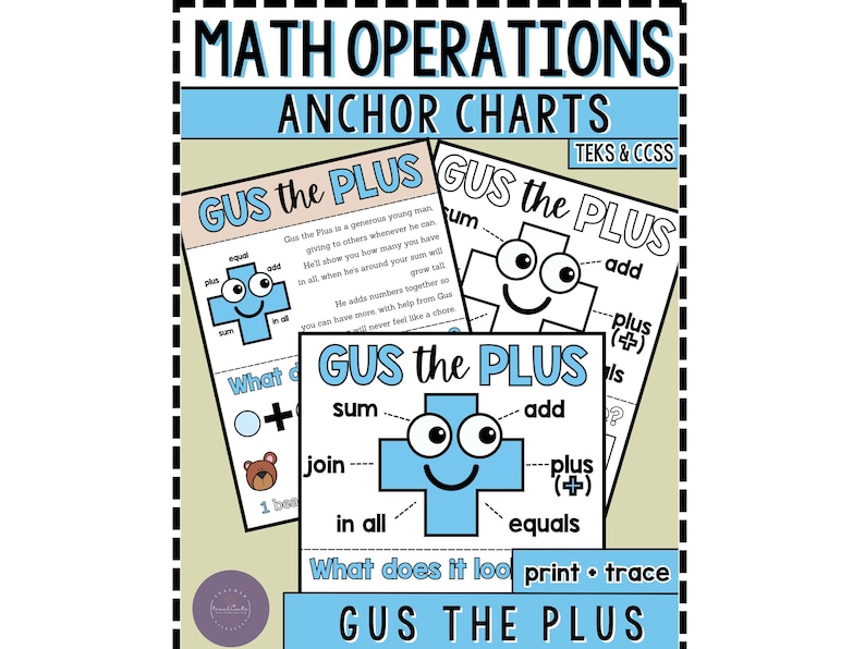 Basic Math Operation Printable Anchor Chart Templates, Gus the Plus ...