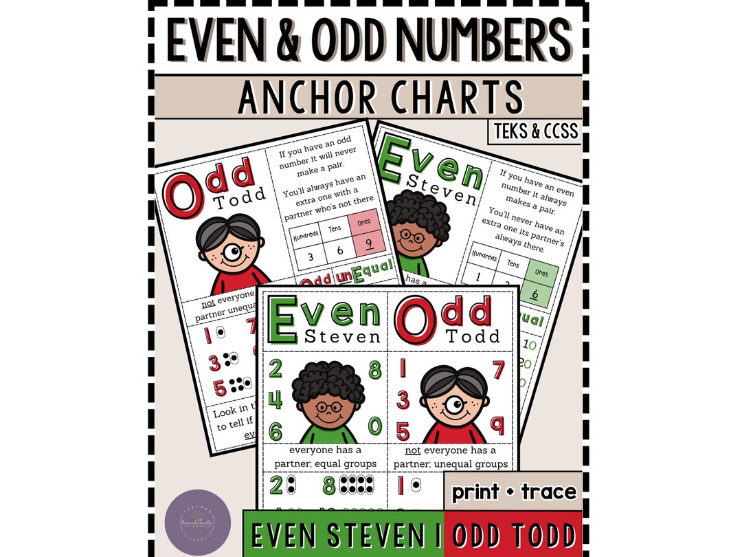 Even & Odd Numbers Printable Anchor Chart Templates, Even Steven, Odd ...