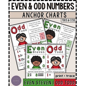 Even & Odd Numbers Printable Anchor Chart Templates, Even Steven, Odd ...