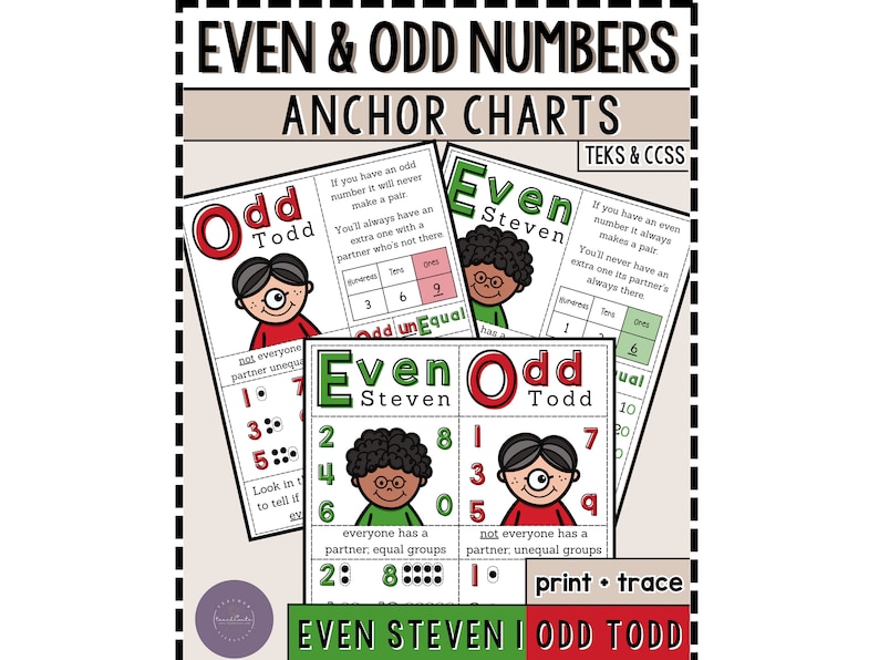 Even & Odd Numbers Printable Anchor Chart Templates, Even Steven, Odd ...