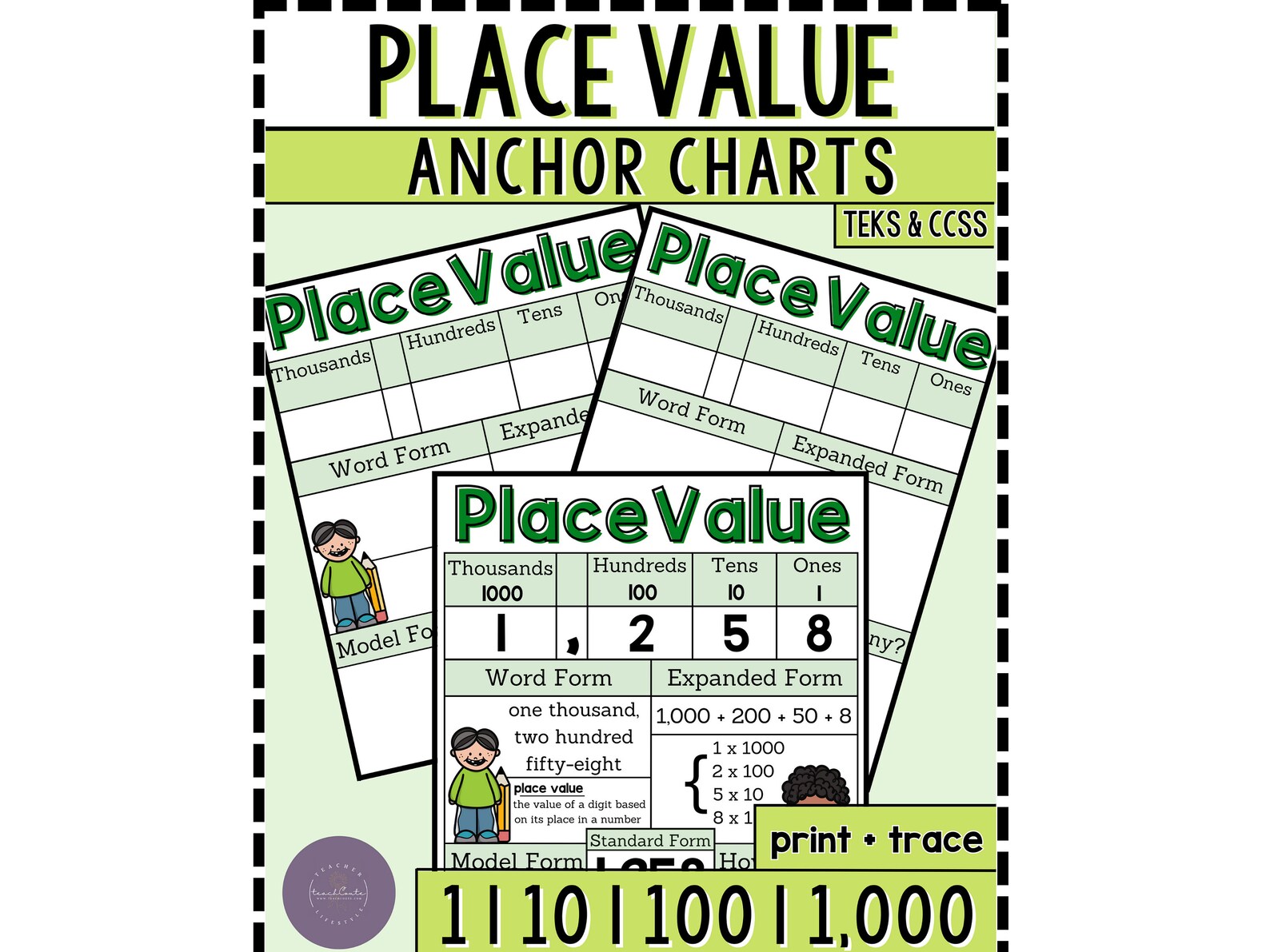 Place Value Set B Printable Anchor Chart Templates, Place Value Set B ...