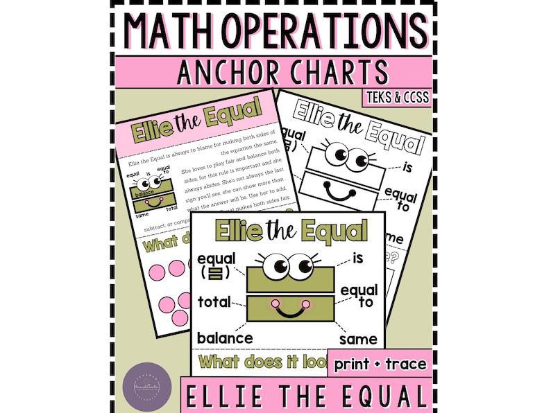 Basic Math Operation Printable Anchor Chart Templates, Ellie the Equal ...