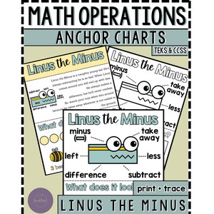Basic Math Operation Printable Anchor Chart Templates, Linus the Minus ...