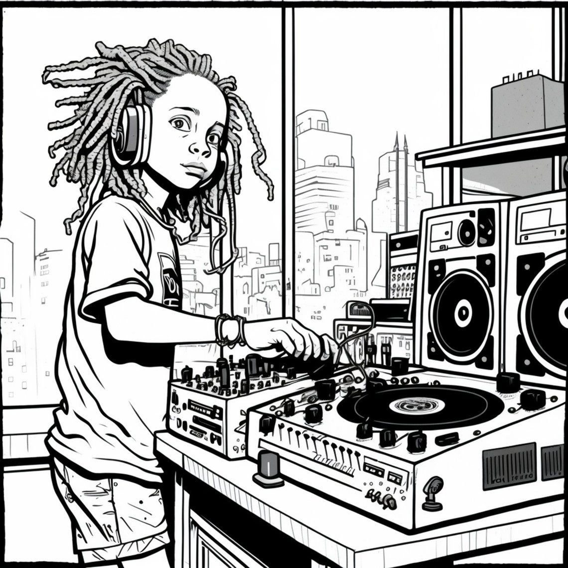 New Coloring Page Kid DJ With Locs Printable Coloring Page African ...