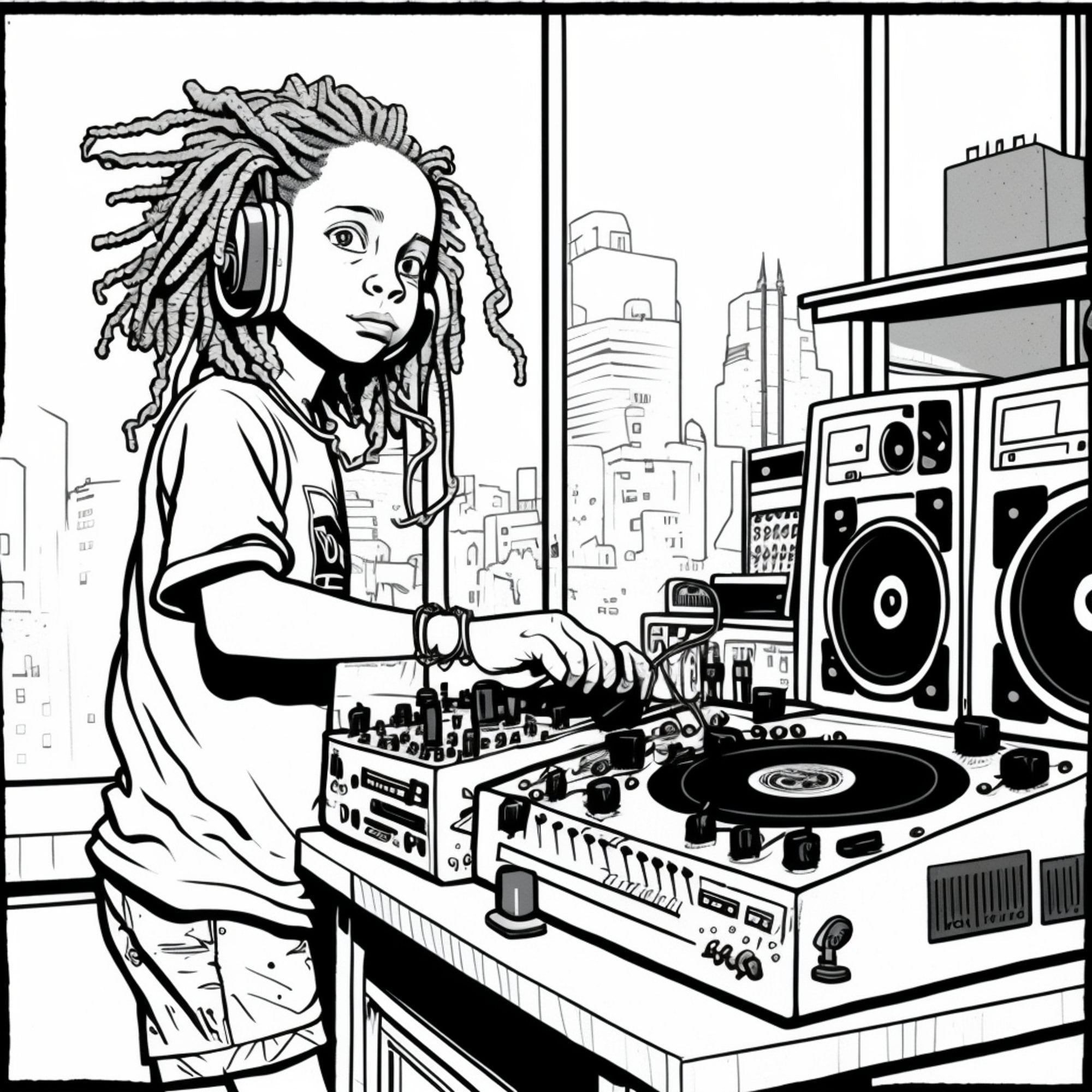 New Coloring Page Kid DJ With Locs Printable Coloring Page African ...