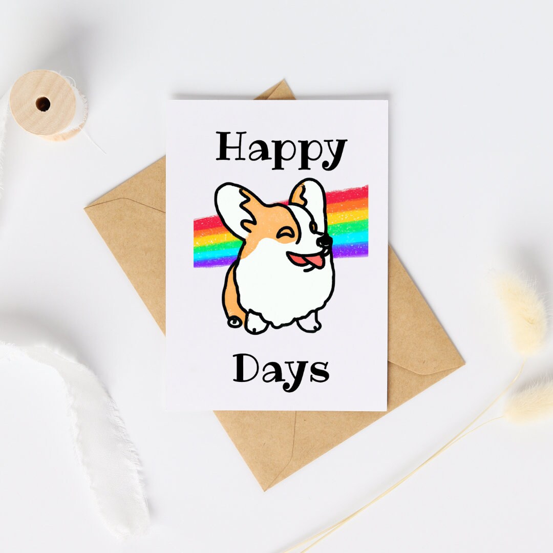 Corgi Card, Printable Corgi Card, Corgi Birthday Card, Corgis, Rainbow ...
