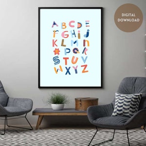 Rainbow Alphabet Poster, Handwriting Chart Print, Educational Wall Art ...