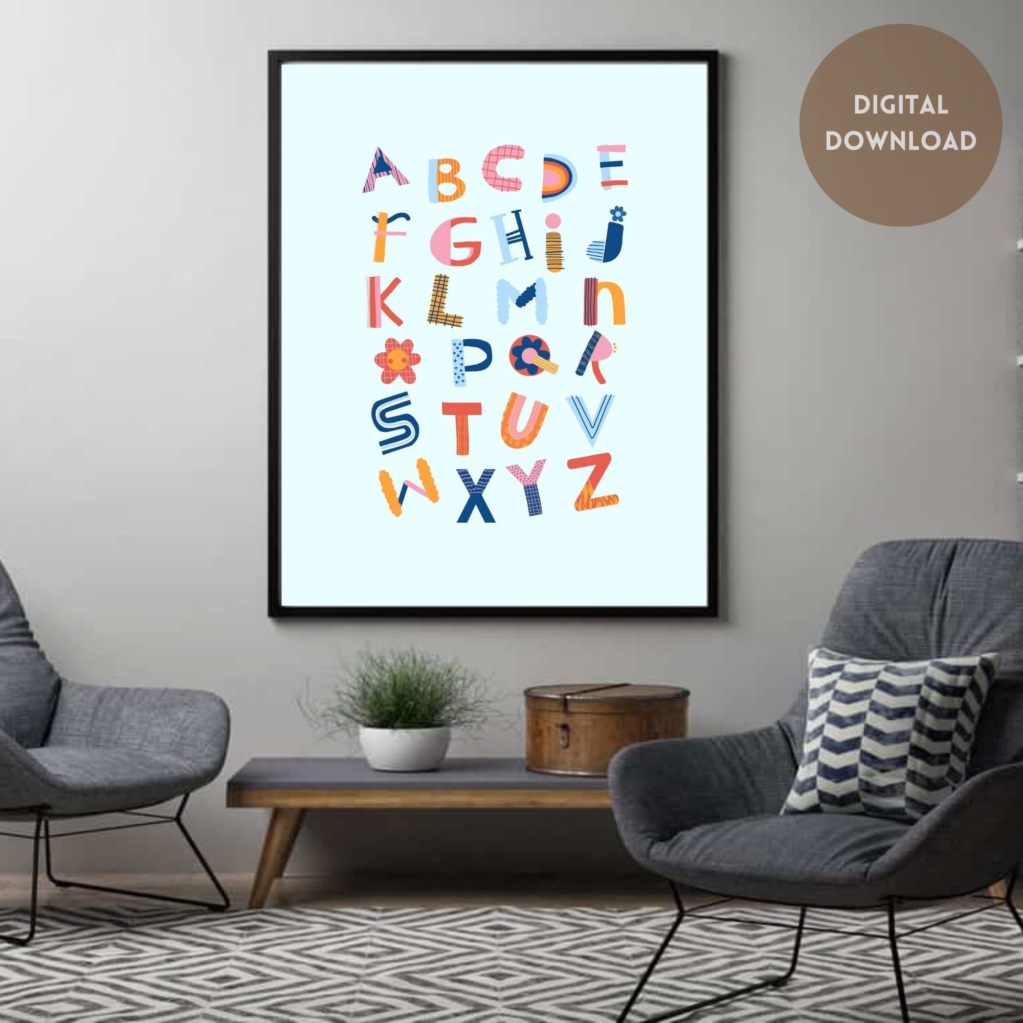 Rainbow Alphabet Poster, Handwriting Chart Print, Educational Wall Art ...