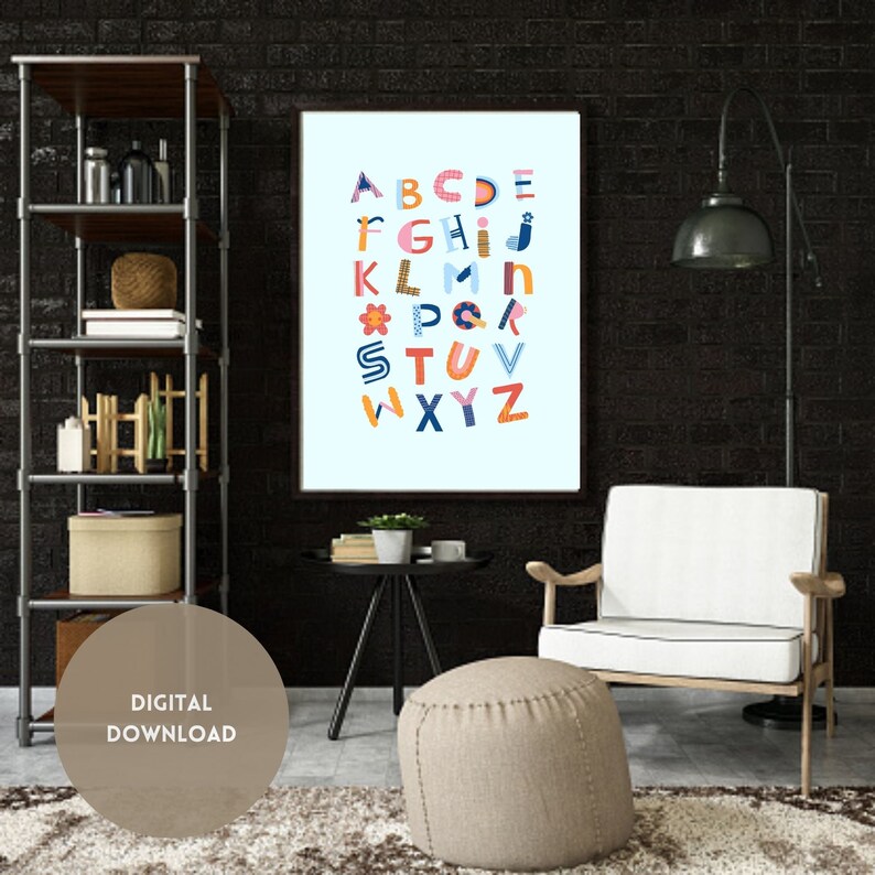 Rainbow Alphabet Poster, Handwriting Chart Print, Educational Wall Art ...