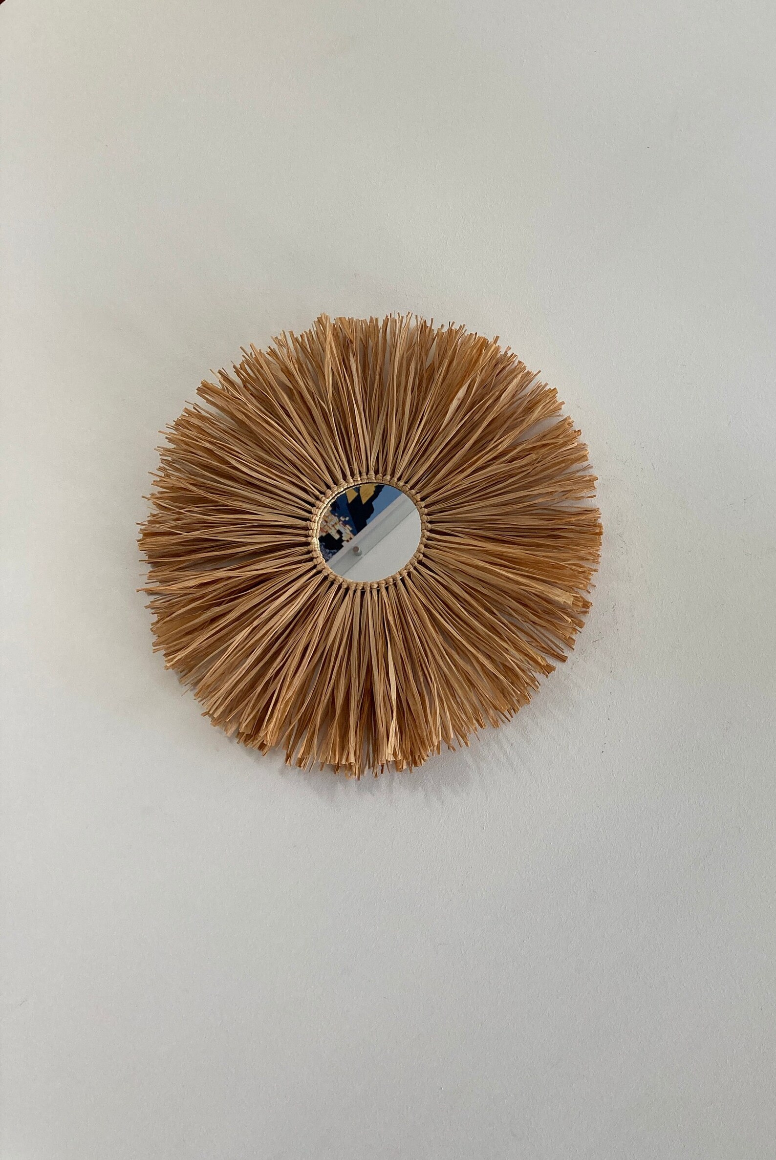 SUN MIRROR in Natural Raffia, Hand-woven, Double Thickness for a Boho ...