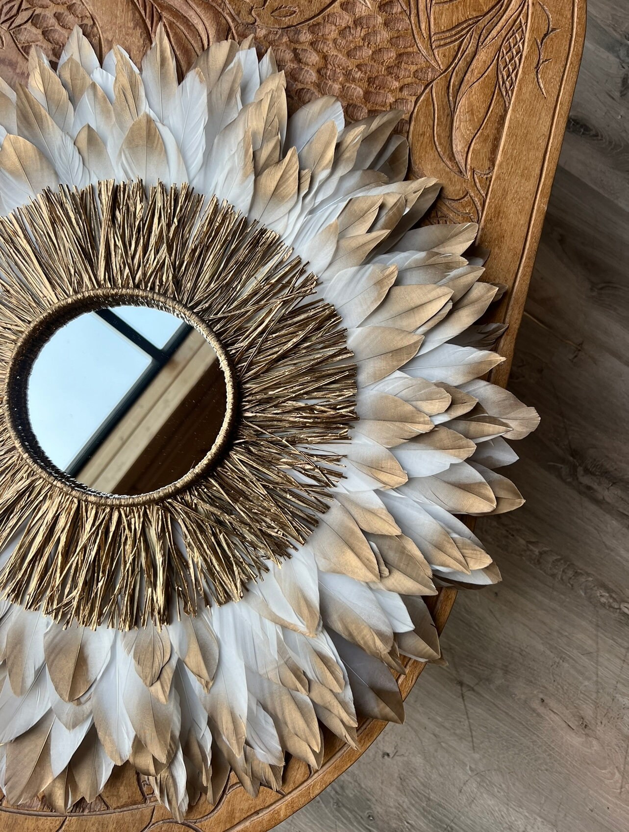 JUJUHAT Gold 55-60CM, Decoration in Natural White Feathers With Golden ...