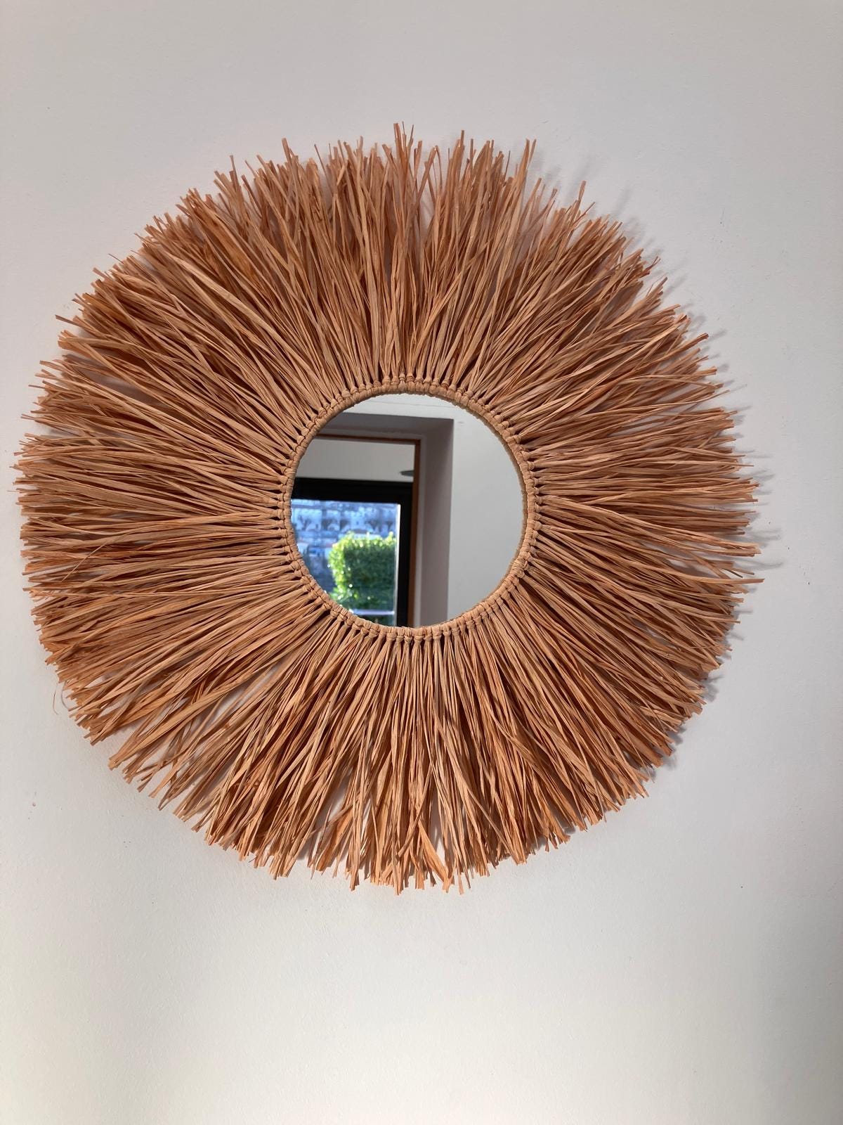 SUN MIRROR in Natural Raffia, Hand-woven, Double Thickness for a Boho ...
