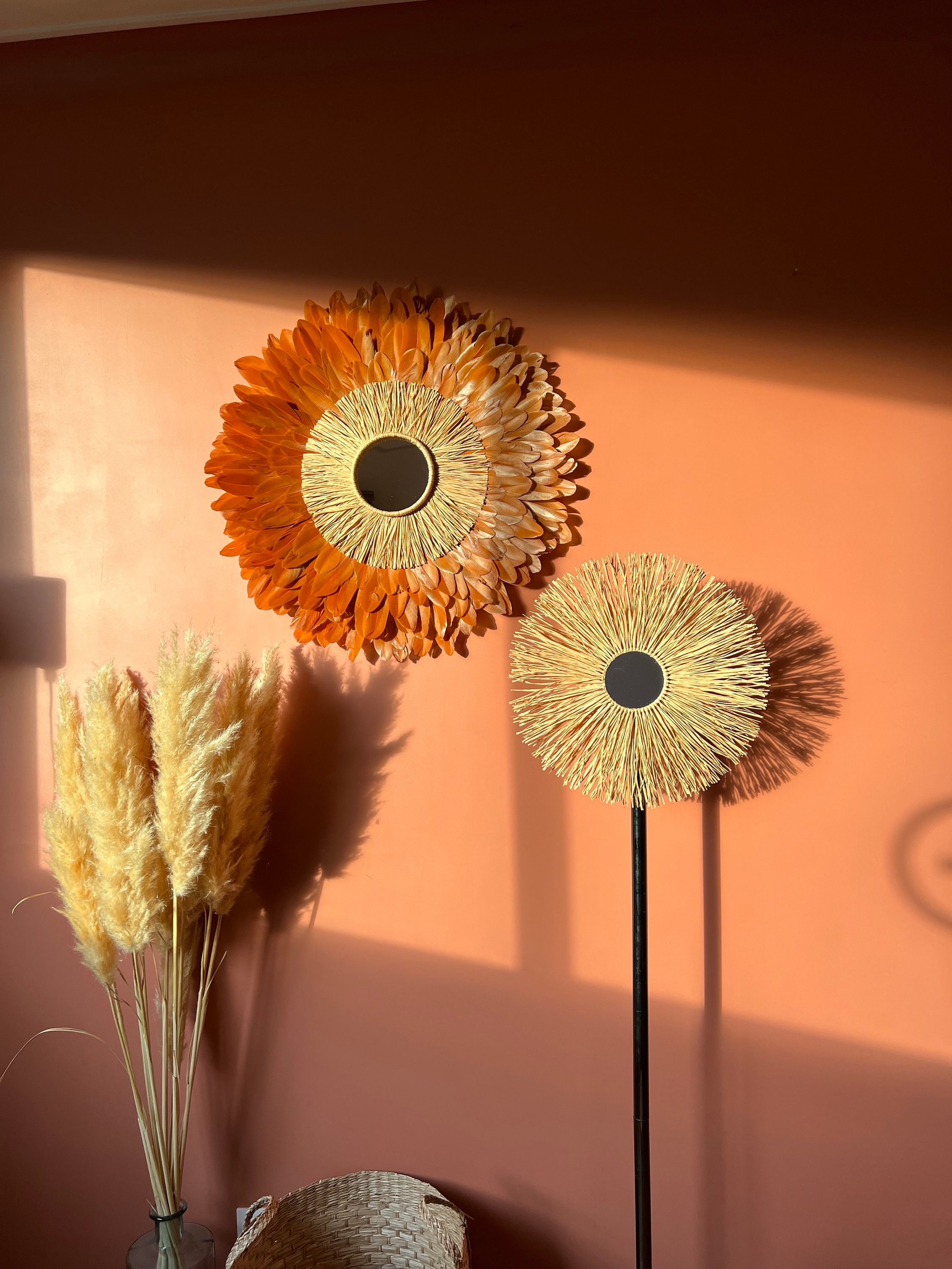 SUN MIRROR in Natural Raffia, Hand-woven, Double Thickness for a Boho ...