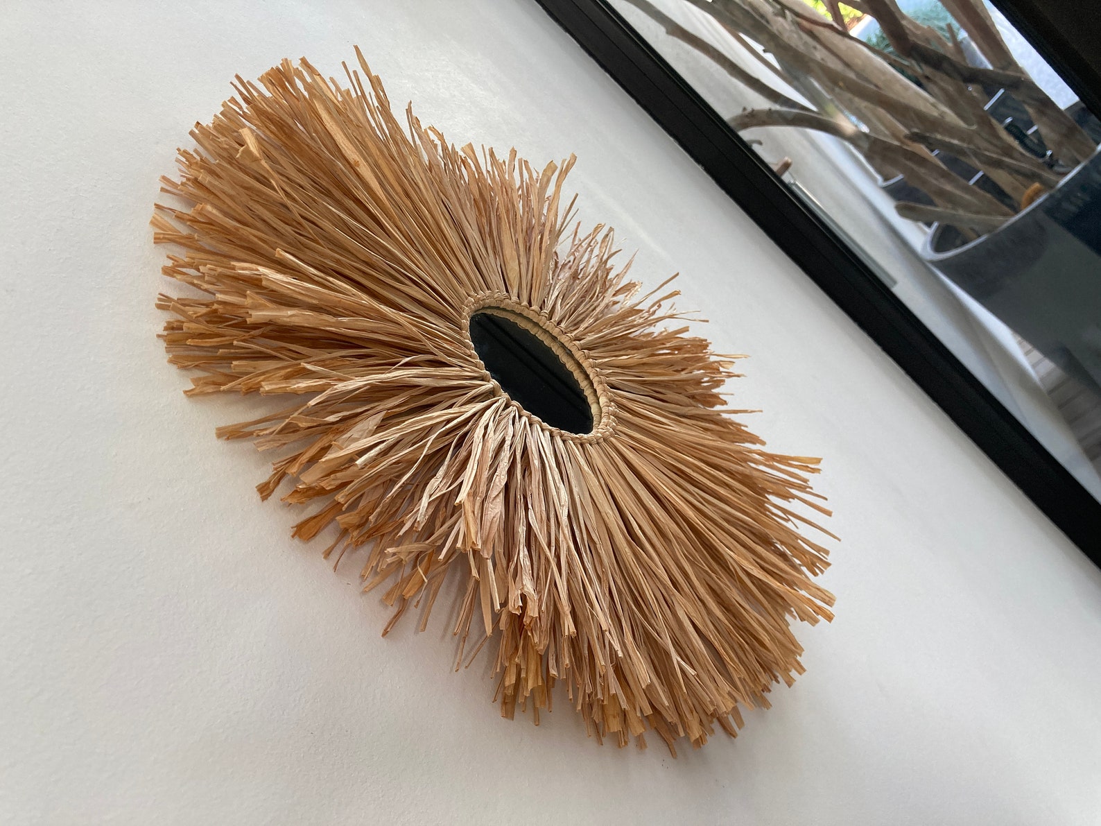 SUN MIRROR in Natural Raffia, Hand-woven, Double Thickness for a Boho ...