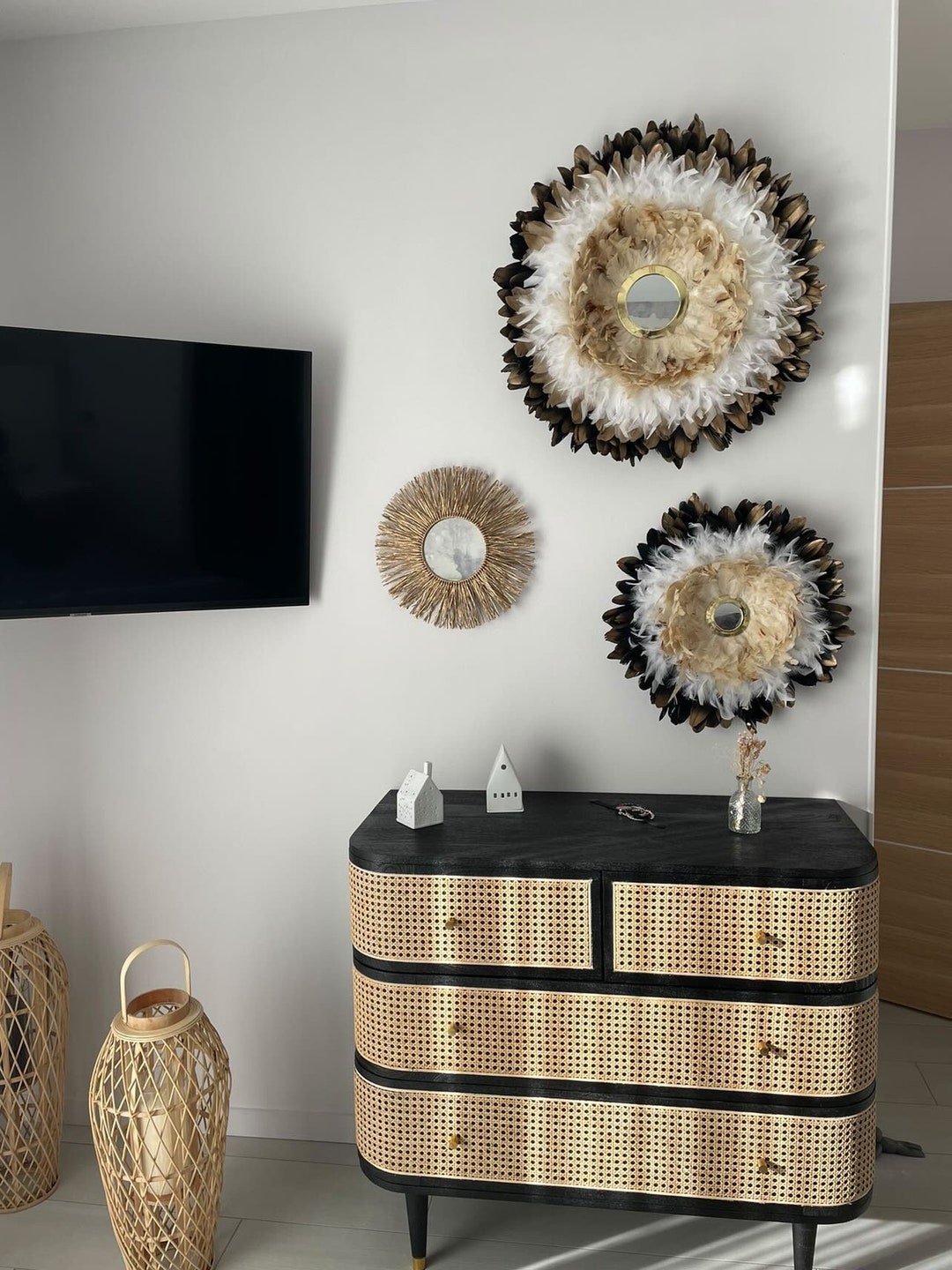 Handcrafted Creation, TRIO OF JUJUHATS in Natural Feathers: Black ...