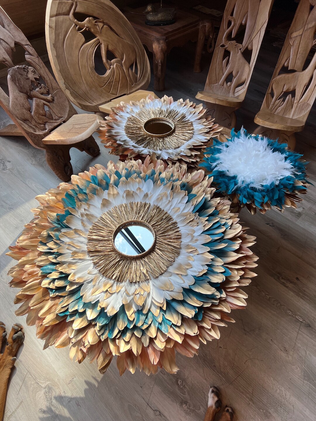 TRIO by JUJUHATS, Boho Decorative Mirrors, Terracotta, Gold, Duck Blue ...