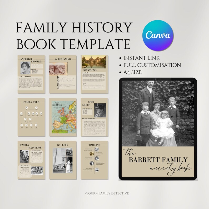 Family History Ancestry Book Template | Edit With Canva | A4 Size - Etsy