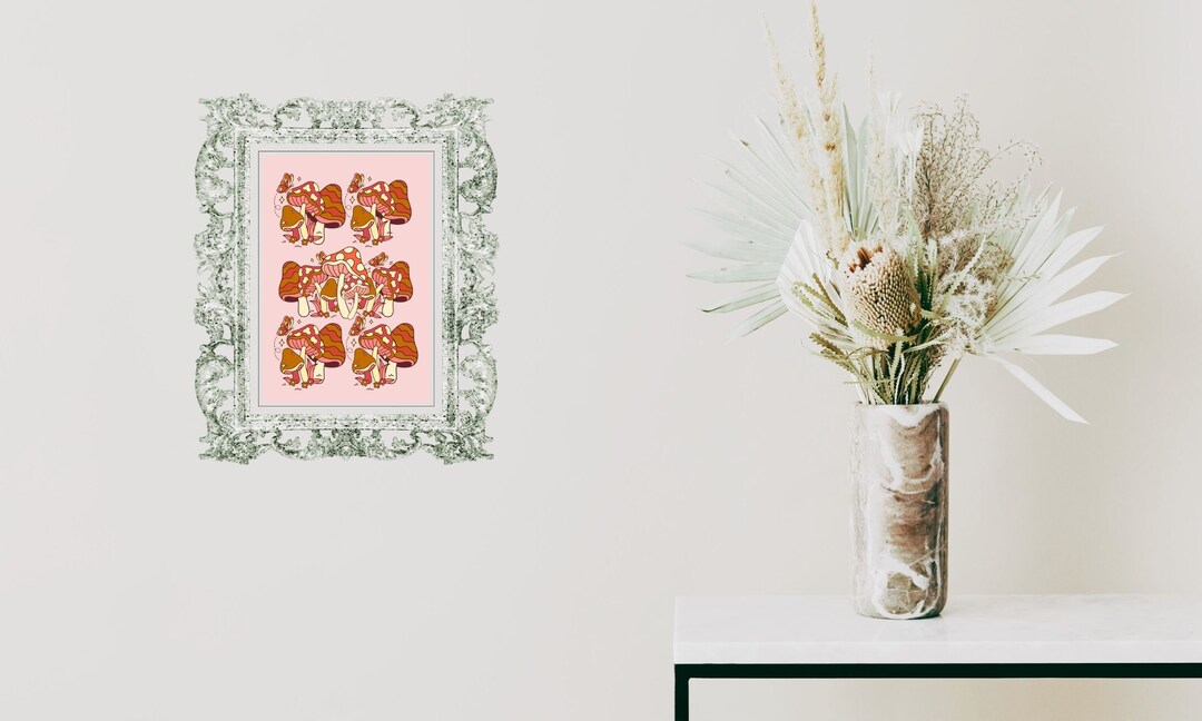 Pink 70s Mushroom Poster Trendy Interior Home Design Groovy Mushroom ...