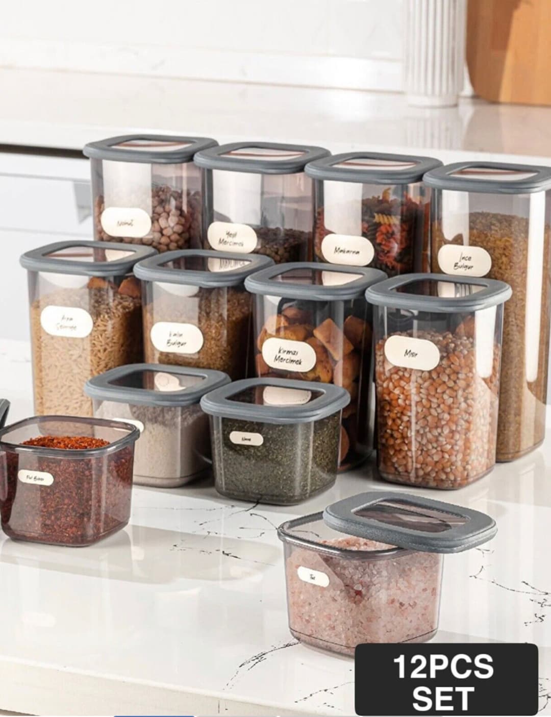 12 Containers Airtight Food Storage Kitchen Accessories Cereal Tub Lid ...