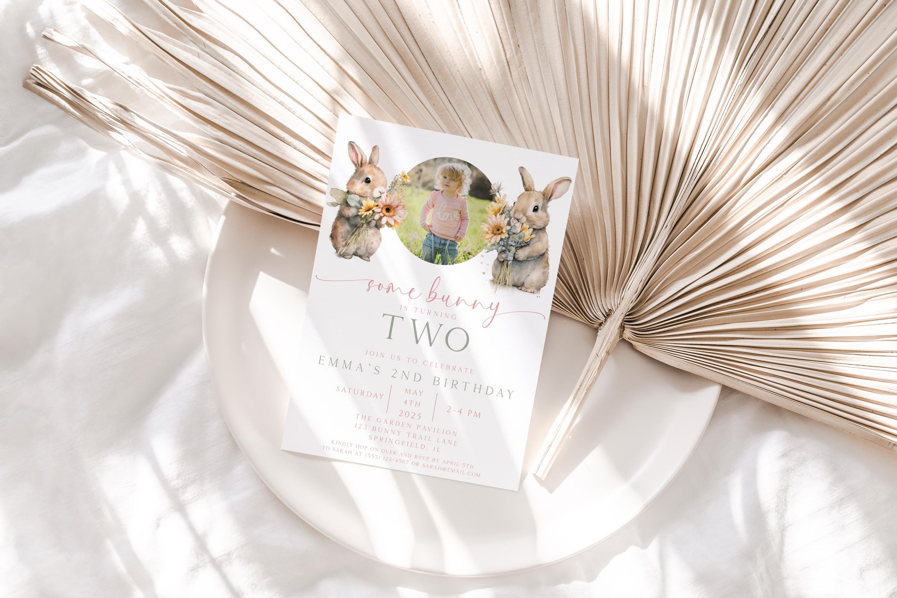 Some Bunny is Turning Two Birthday Invitation Template, Editable 2nd ...