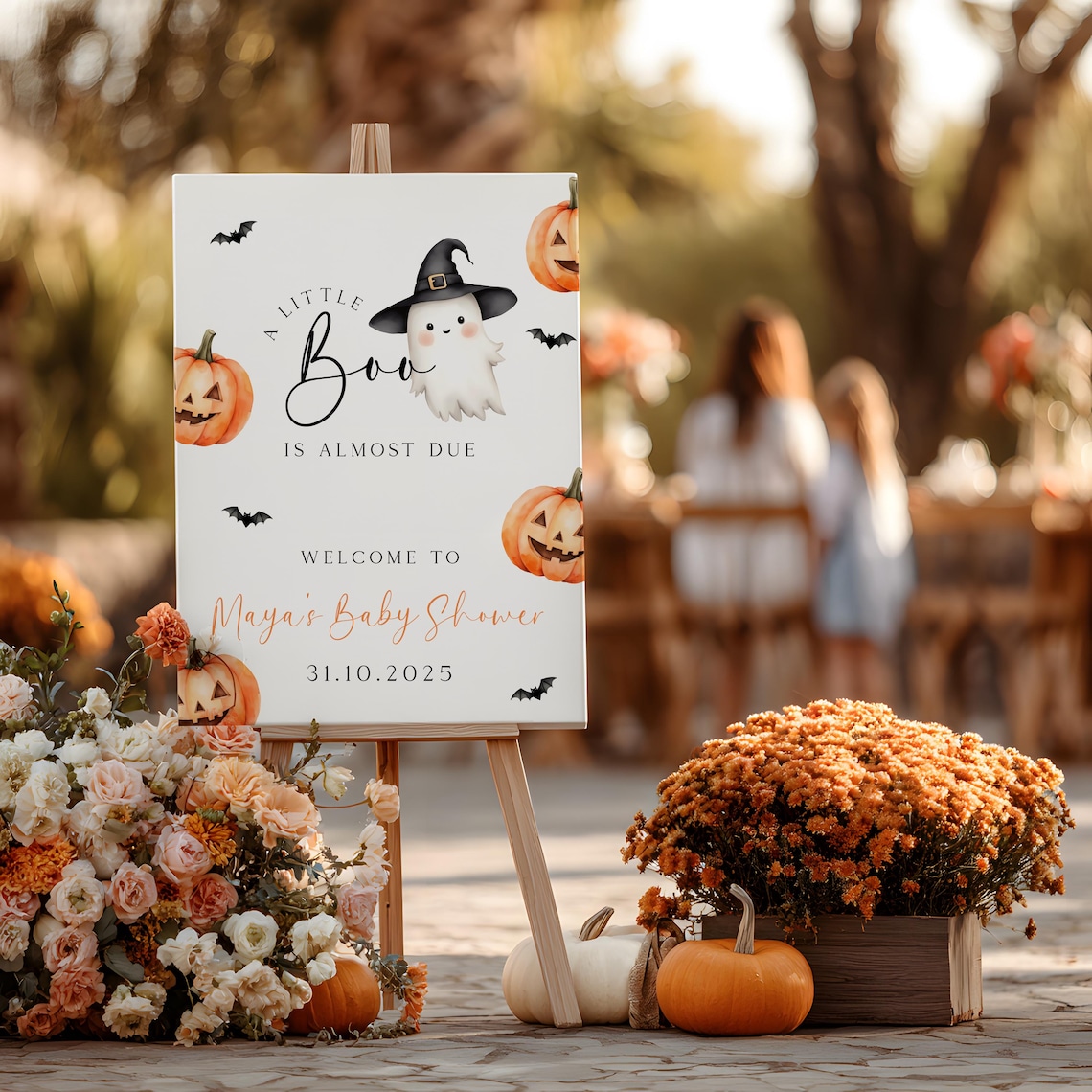 Halloween Baby Shower Welcome Sign, A Little Boo is Almost Due Baby ...