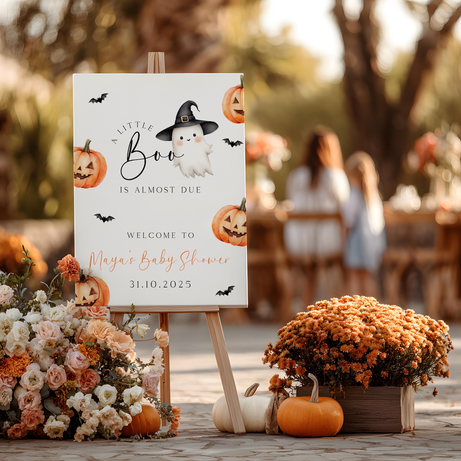 Halloween Baby Shower Welcome Sign, A Little Boo is Almost Due Baby ...