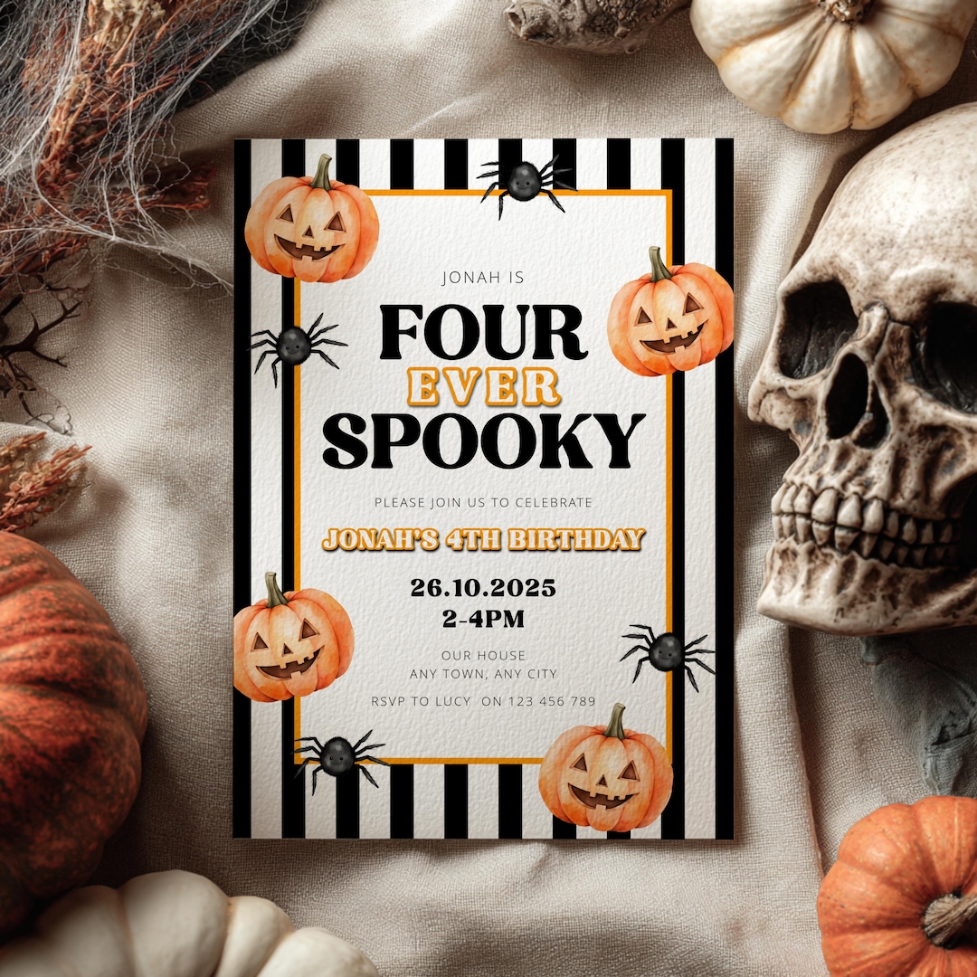 Four Ever Spooky Birthday Invitation Template, Halloween Birthday ...