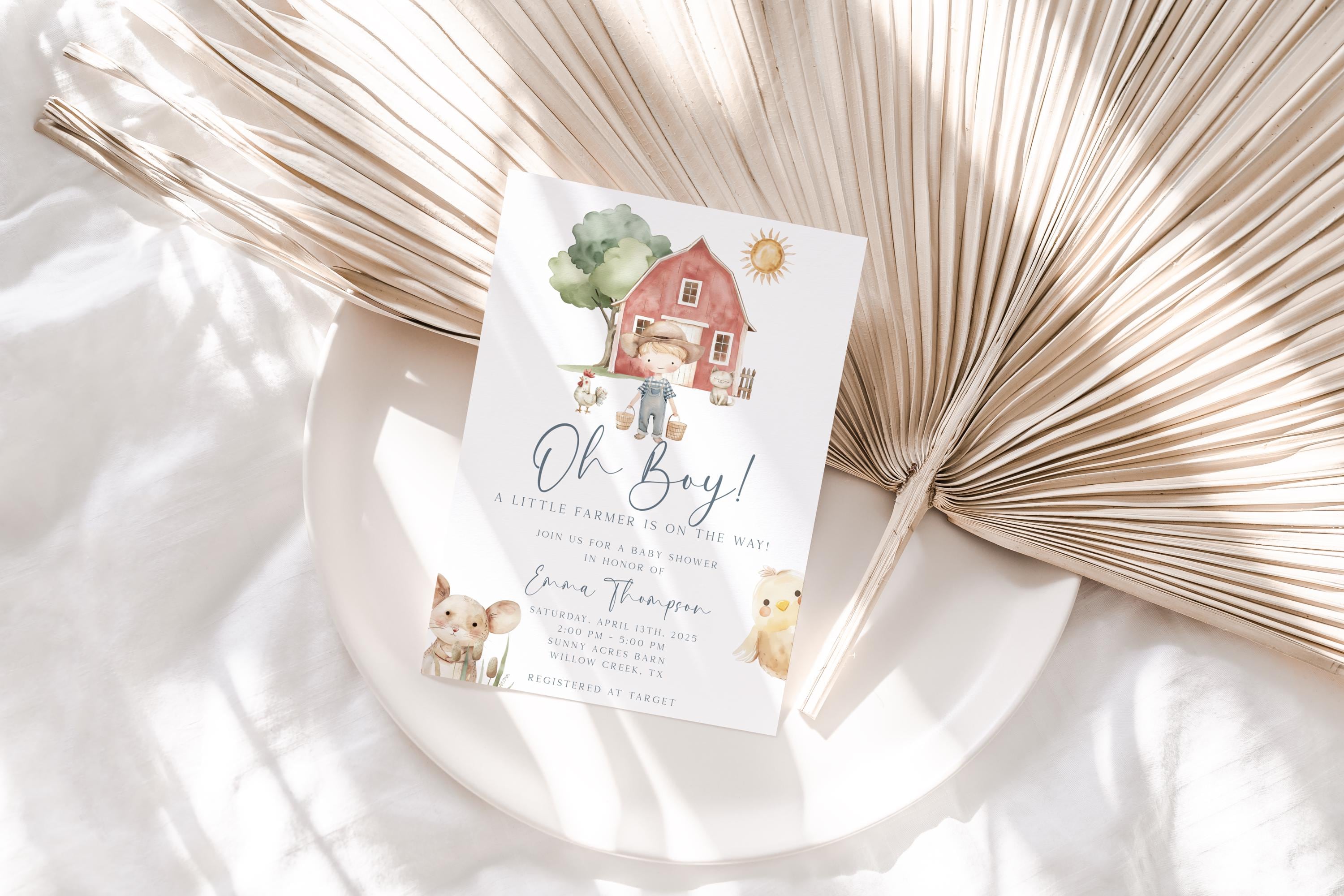 Oh Boy Farm Baby Shower Invitation, Editable Digital Invite, Rustic ...