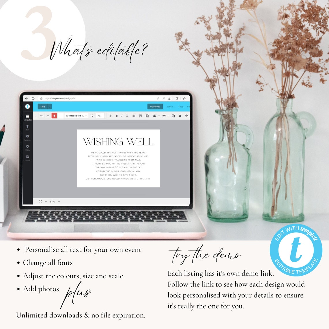 Minimalist Modern Wishing Well Template, Editable Download, Templett ...