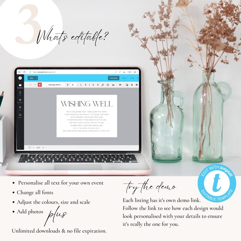 Minimalist Modern Wishing Well Template, Editable Download, Templett ...