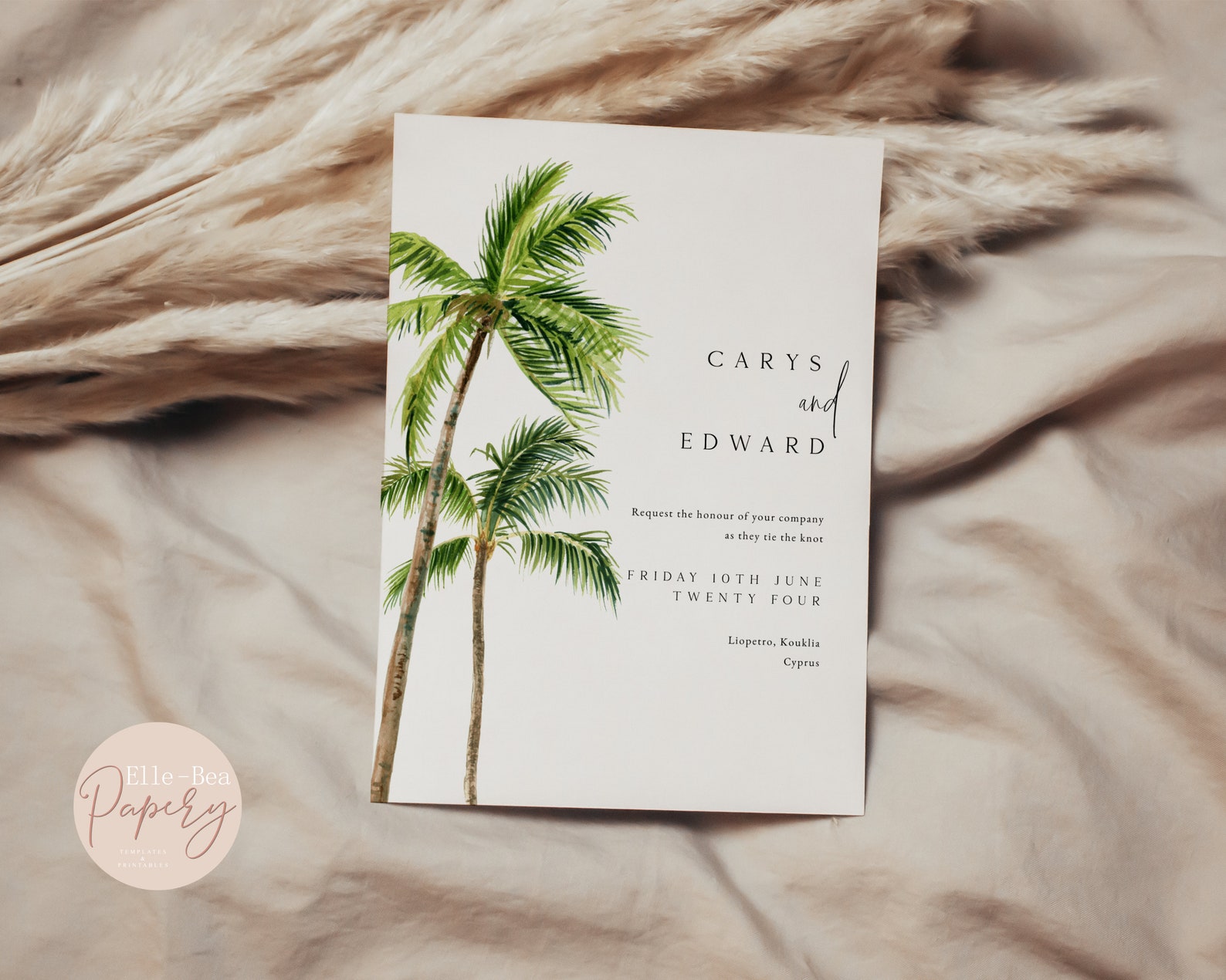 Tropical Palm Tree Wedding Invitation Set, Printable Destination ...