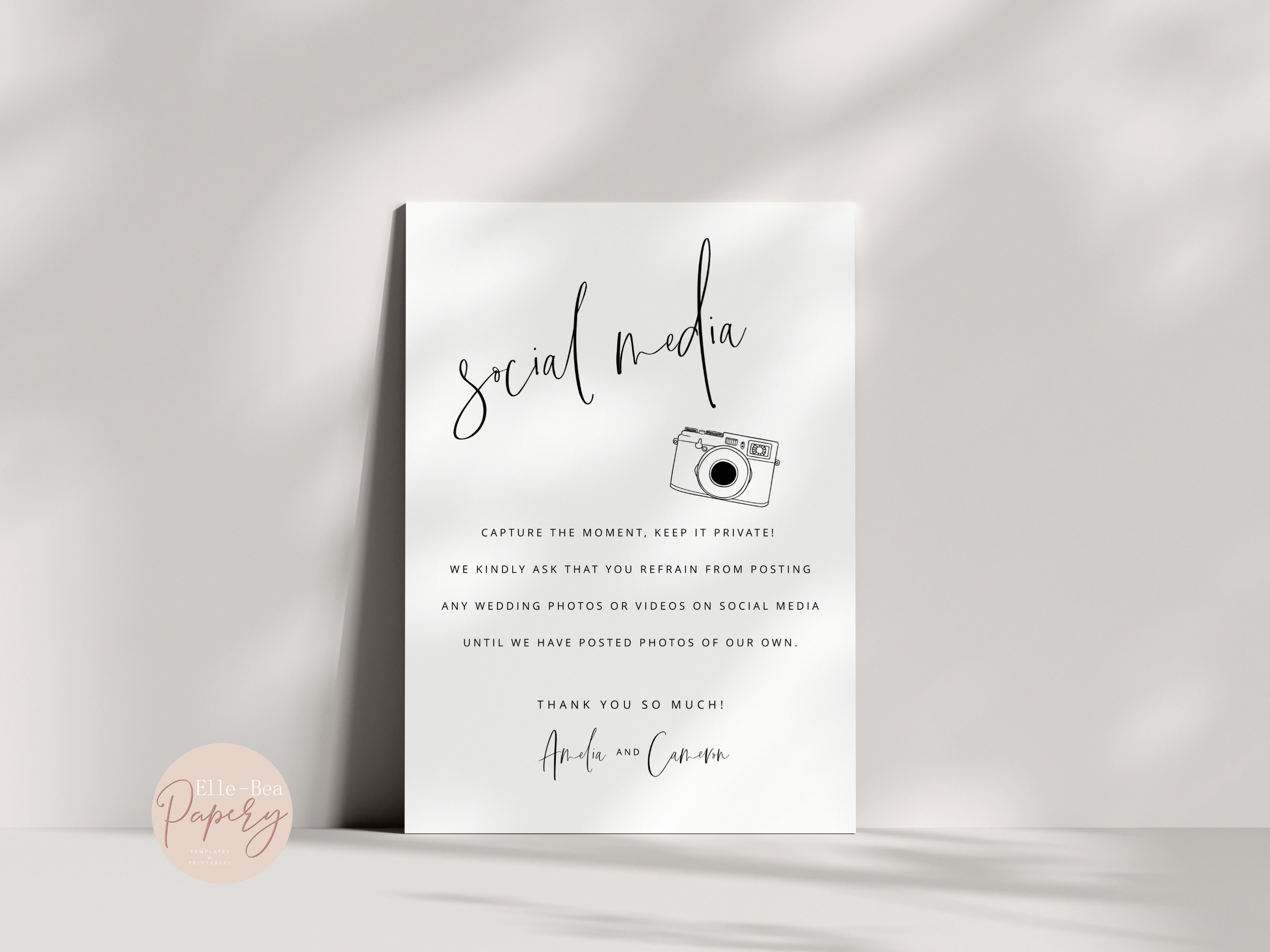 Wedding Social Media Sign Template, No Social Media Wedding Sign ...