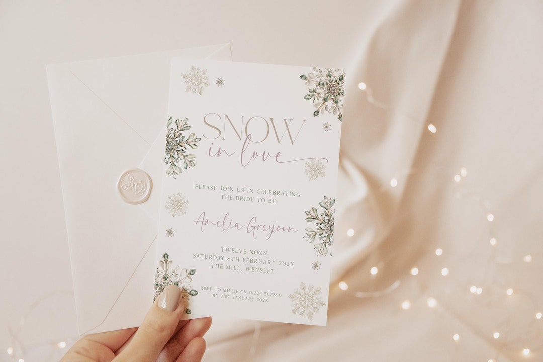 Snow in Love Bridal Shower Invitation Template, Editable Snow in Love ...