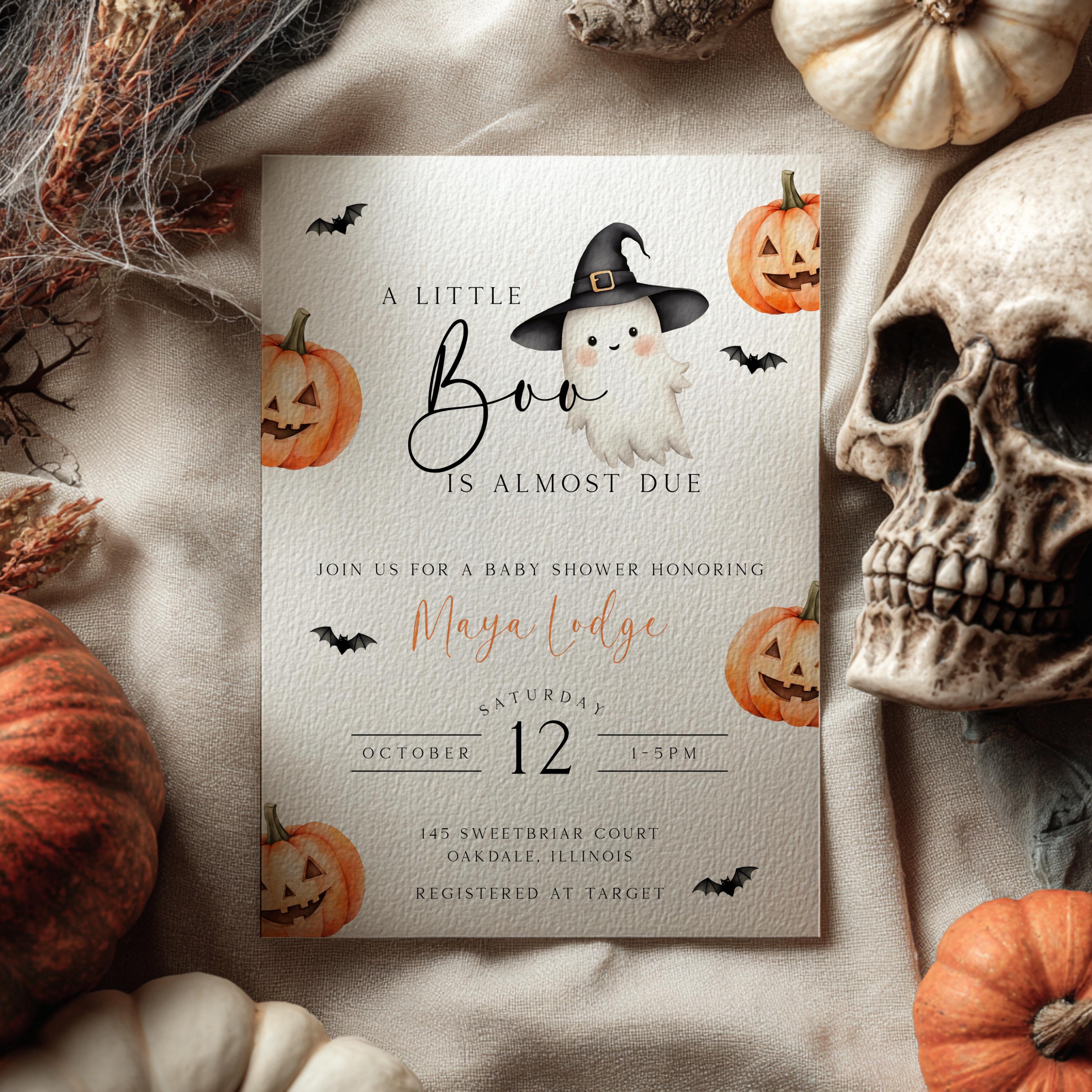 A Little Boo is Almost Due Baby Shower Invite, Editable Halloween ...