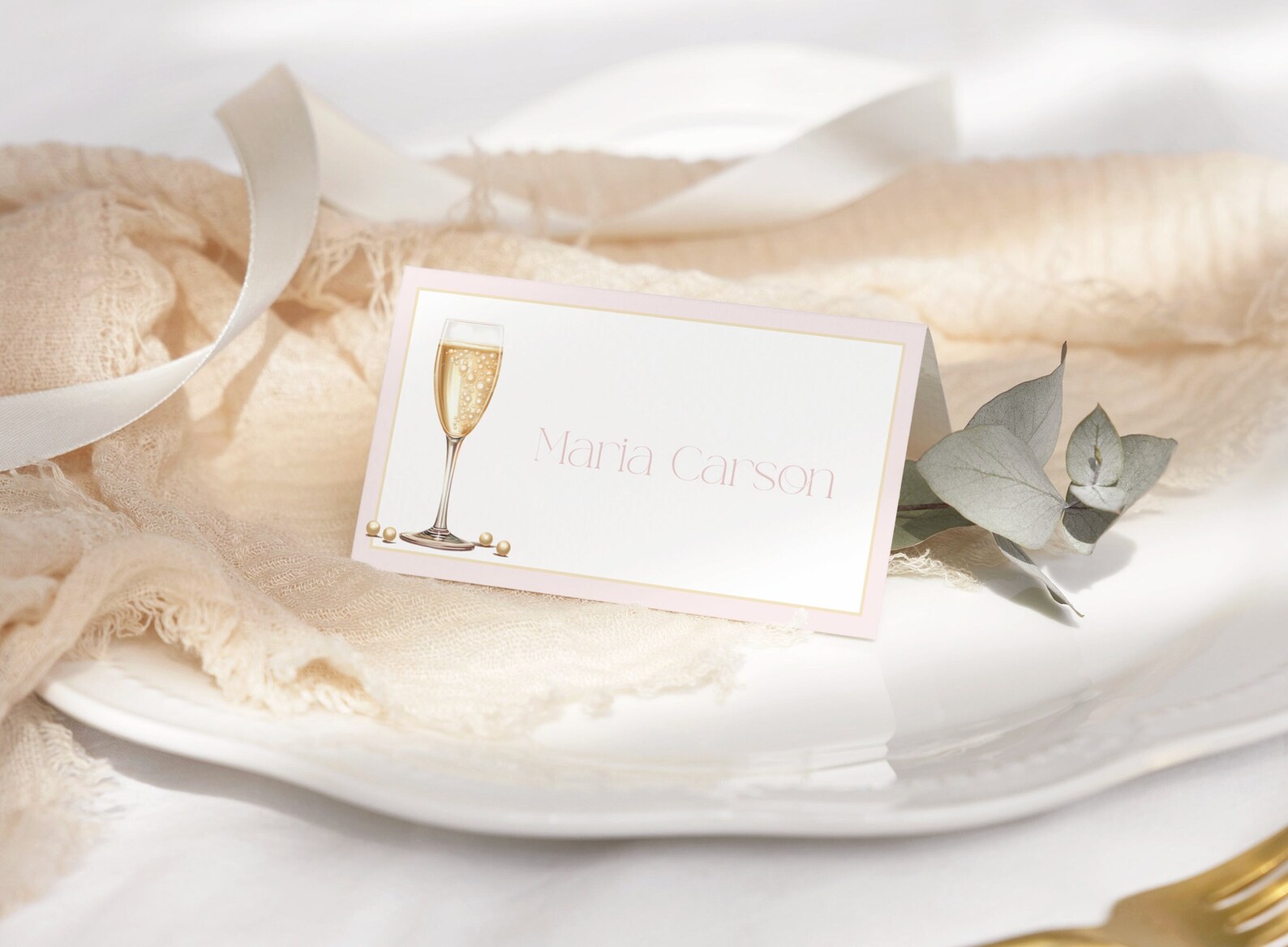 Pearls and Prosecco Place Card Template Pink, Pearls and Prosecco ...