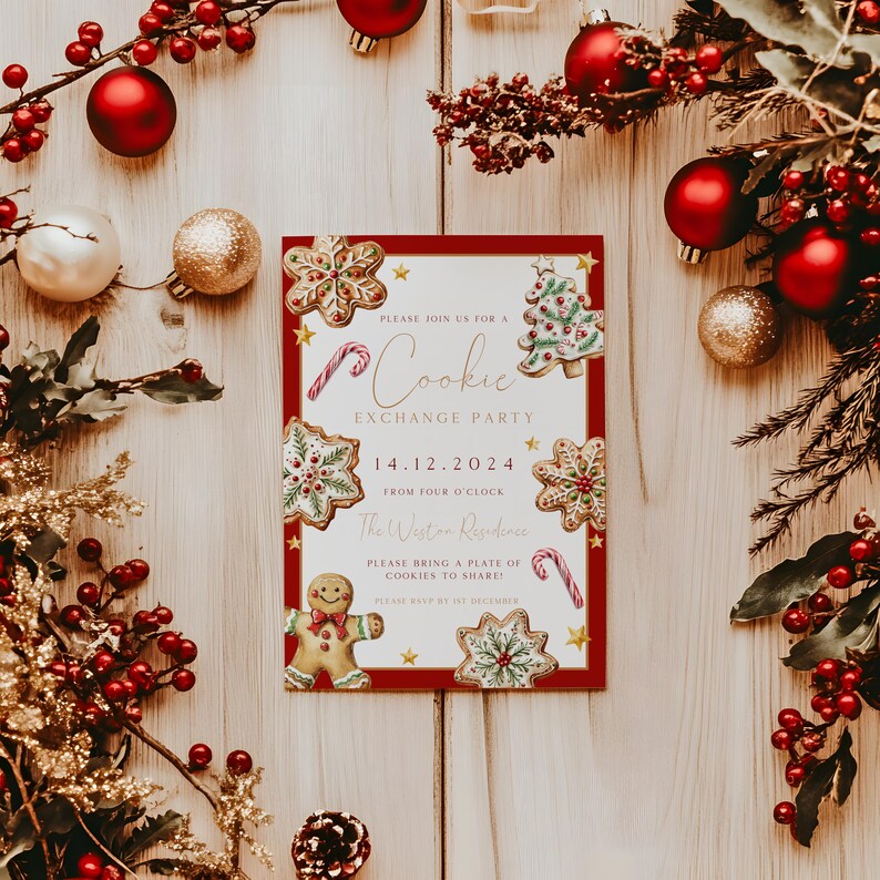 Editable Cookie Exchange Invitation, Christmas Cookie Party Invite ...