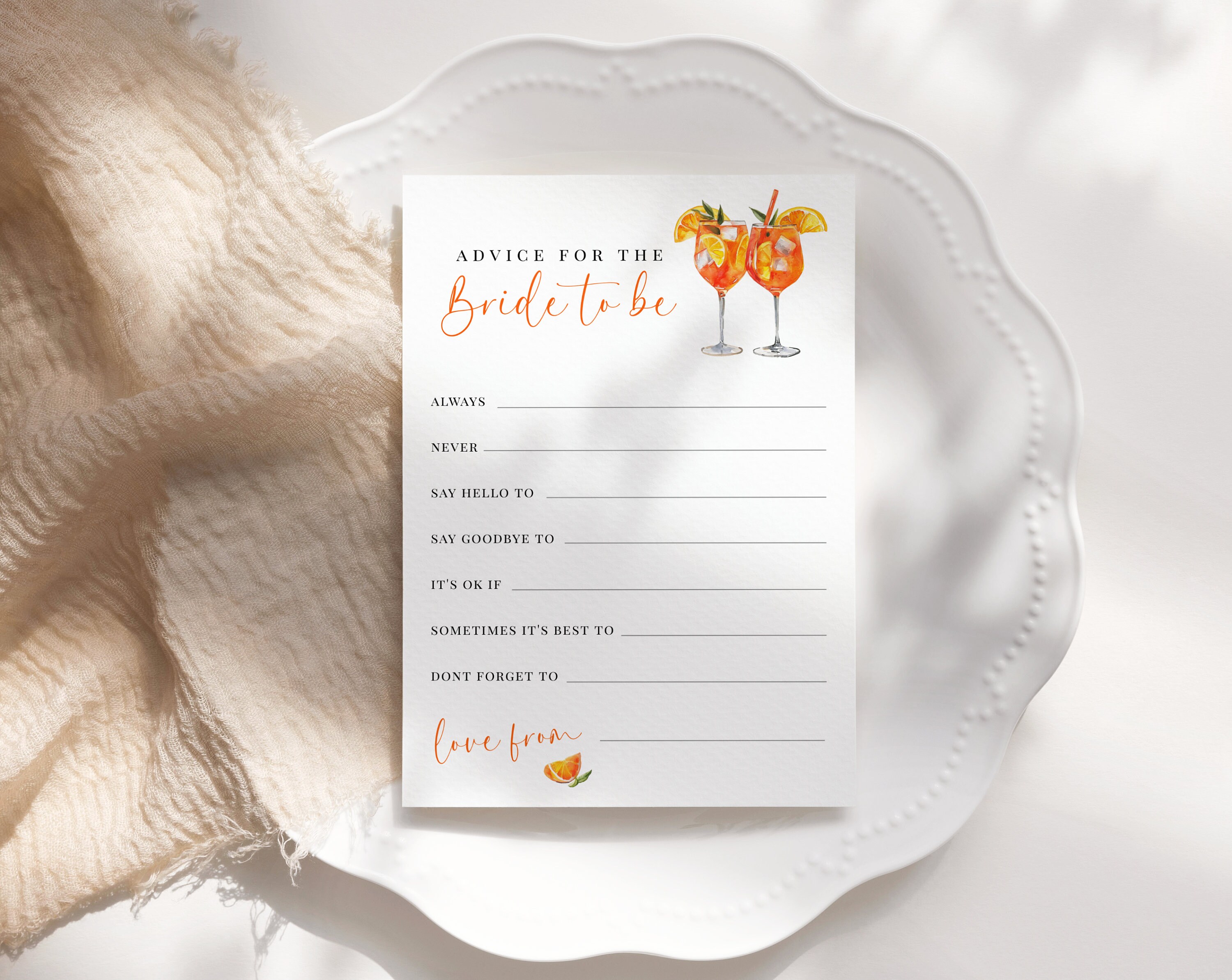 Aperol Spritz Bridal Shower Game Template, Advice and Wishes, Citrus ...