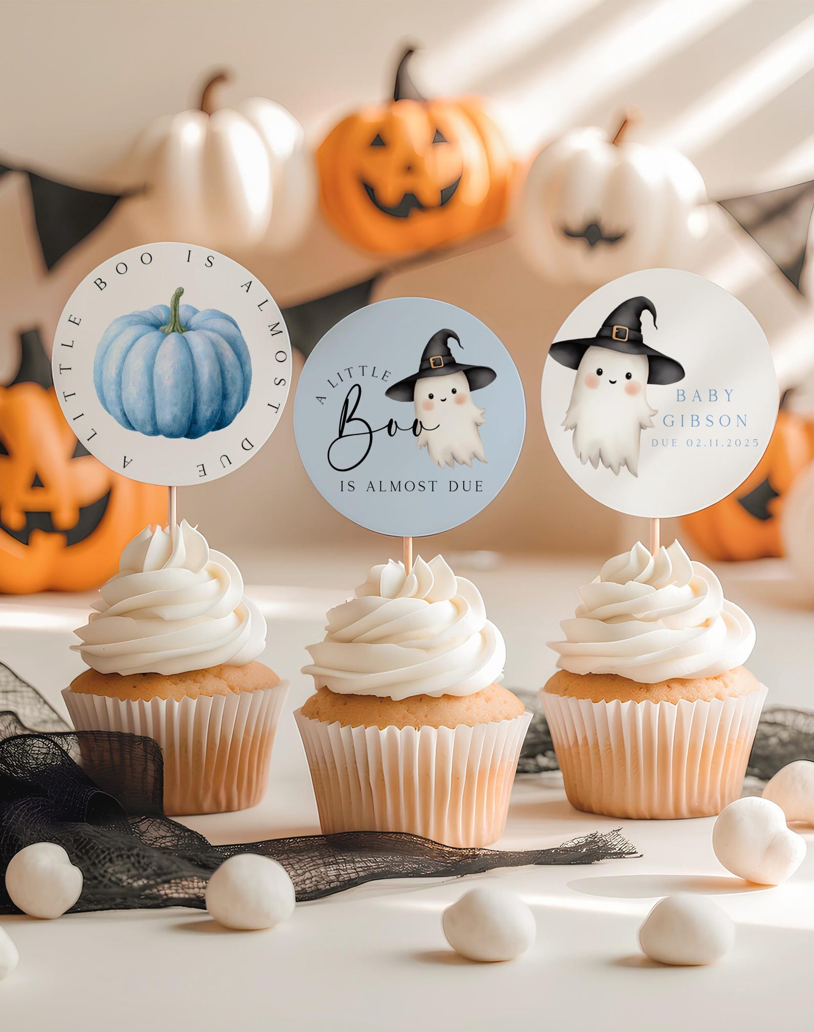 Little Boo Baby Shower Cupcake Toppers, Halloween Boy Ghost Baby Shower ...