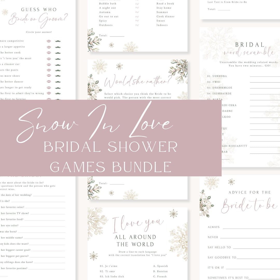 Snow in Love Bridal Shower Games Bundle, Winter Bridal Shower Games ...