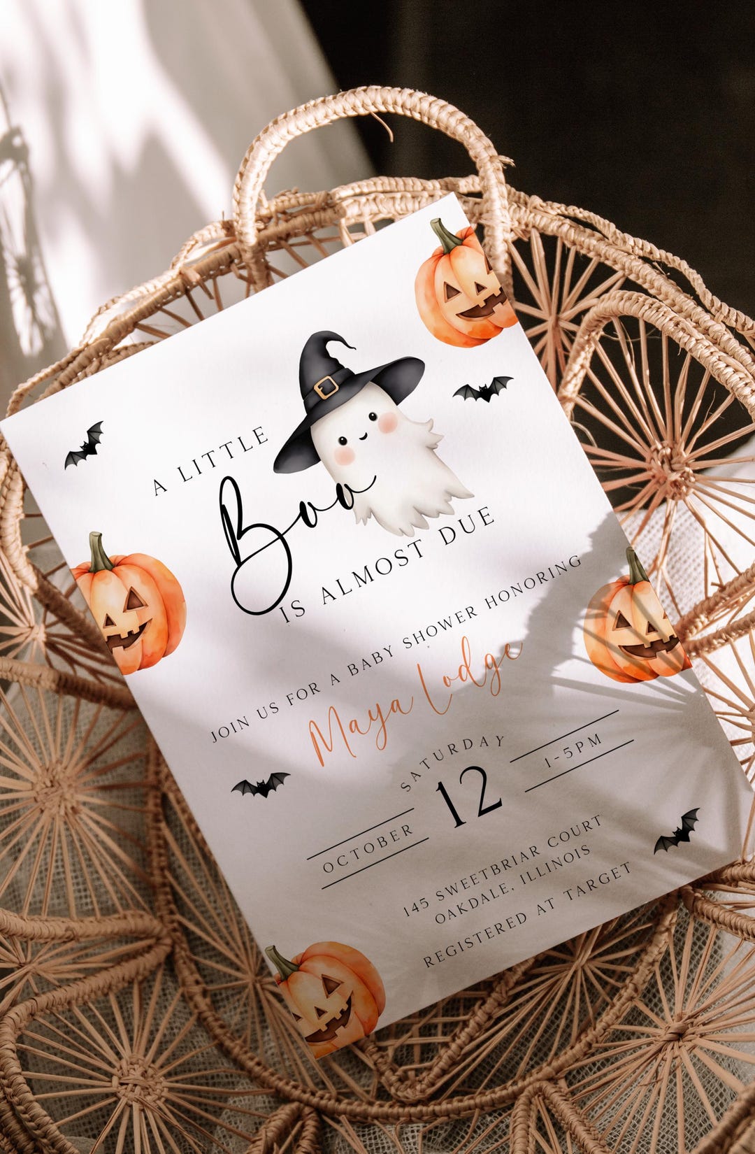 A Little Boo is Almost Due Baby Shower Invite, Editable Halloween ...